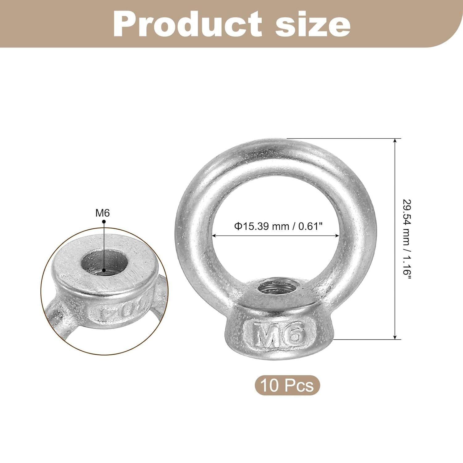hgudesign 10 Pieces M6 Lifting Eye Nut Stainless Steel Female Thread ...