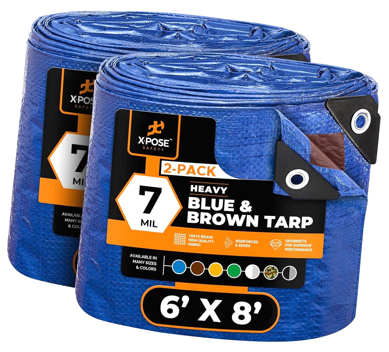 hgudesign 10‘ x 10‘ Heavy Blue/Brown Tarp - 7 Mil Weather-Resistant ...