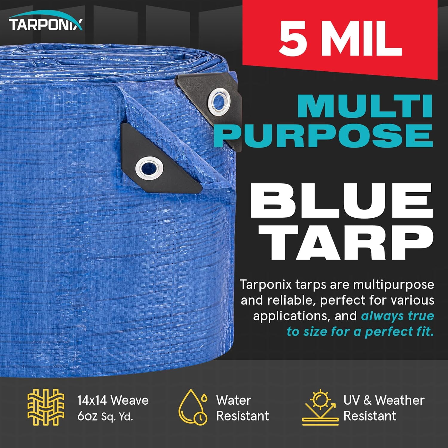 hgudesign 10'x 12' Multipurpose Blue Tarp – Weatherproof, 5 Mil Thick ...