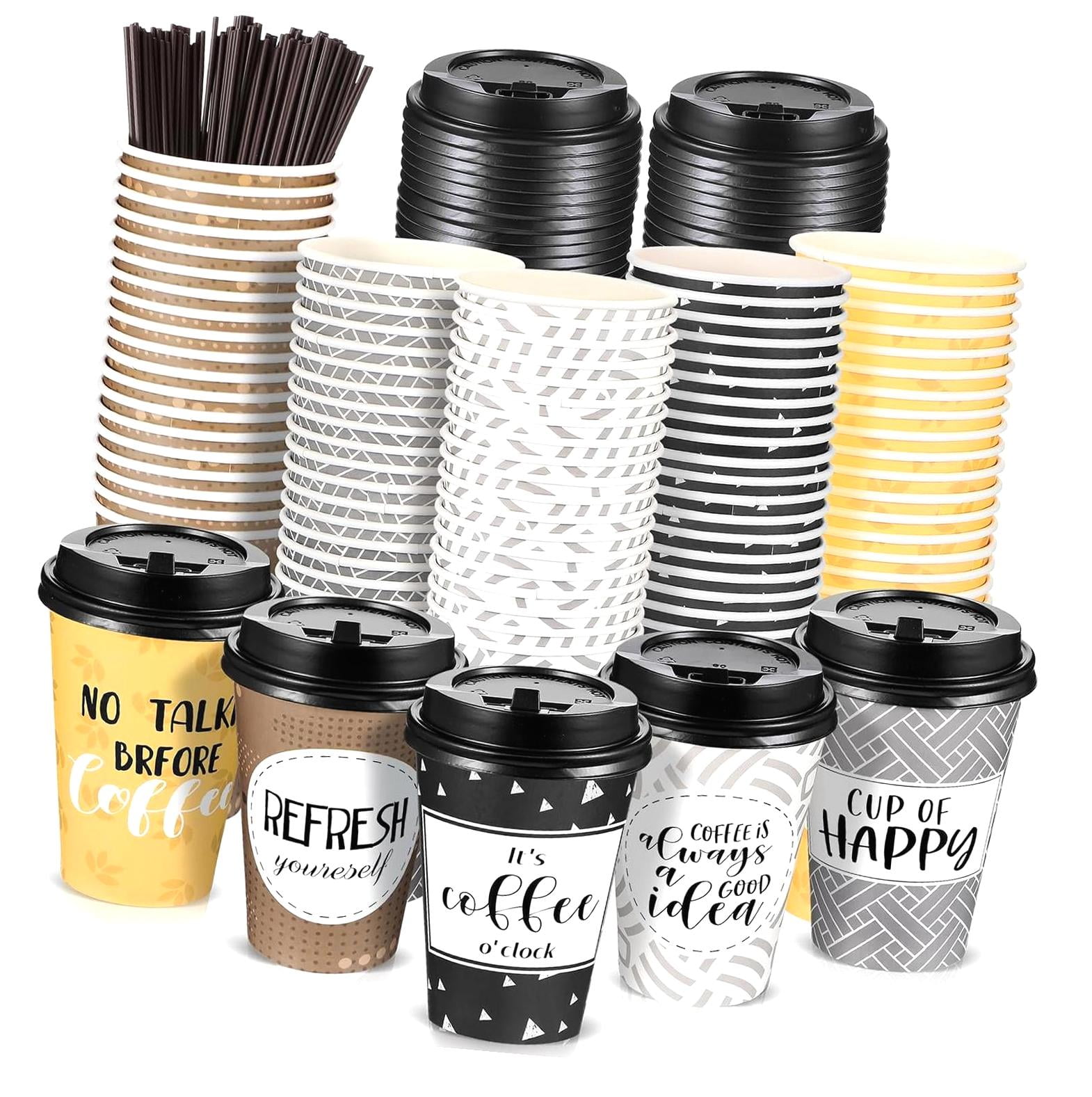 hgudesign 100 Pack Inspirational Coffee Cups with and Straws ...