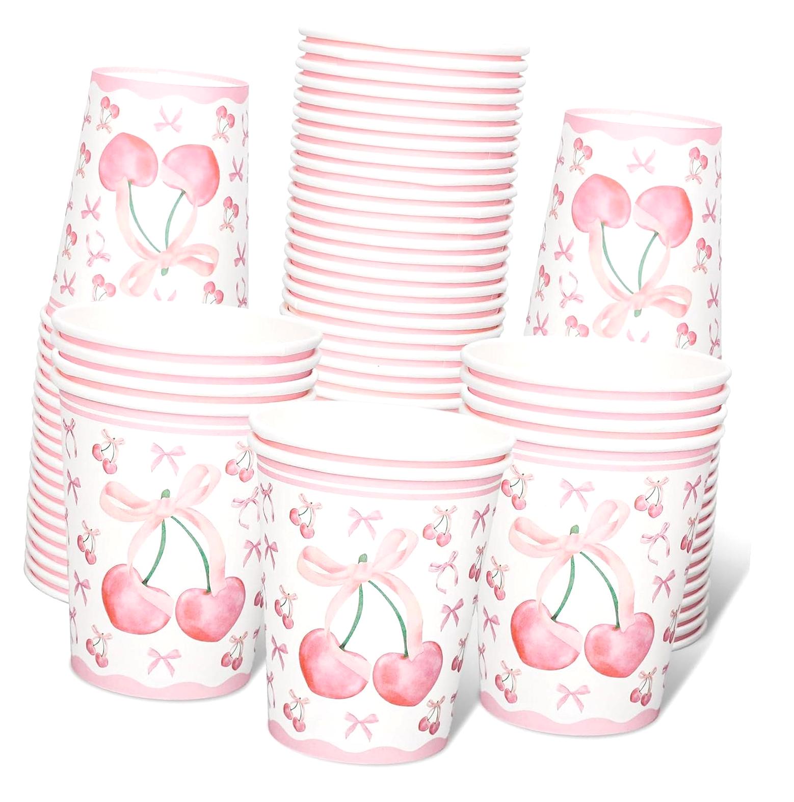 hgudesign 100 Pcs Bow Cherry Paper Cups Coquette Bowknot The Cherry on ...
