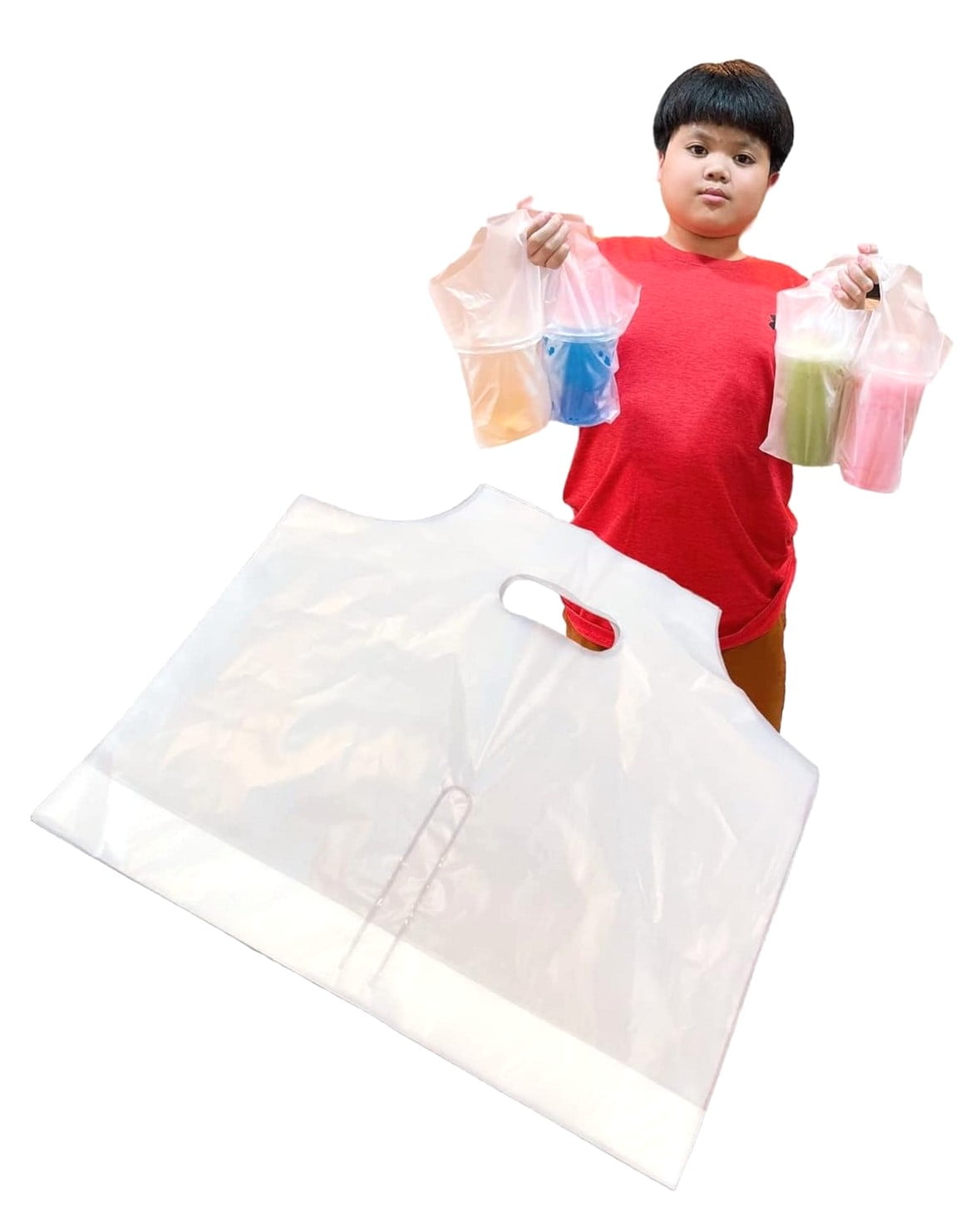 hgudesign 100PCS Plastic Clear Handle Beverage Containers Bags for ...