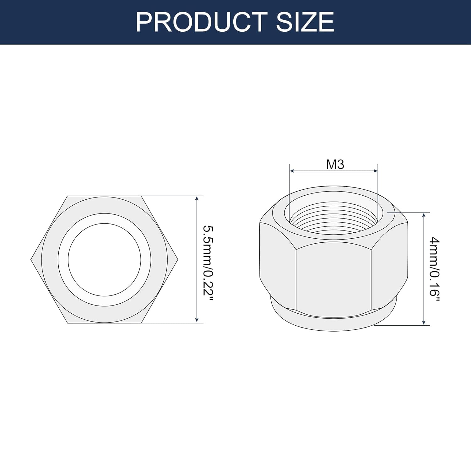 hgudesign 100Pcs M3 x 0.5 Nylon Insert Hex Lock Nuts, Carbon Steel Self ...