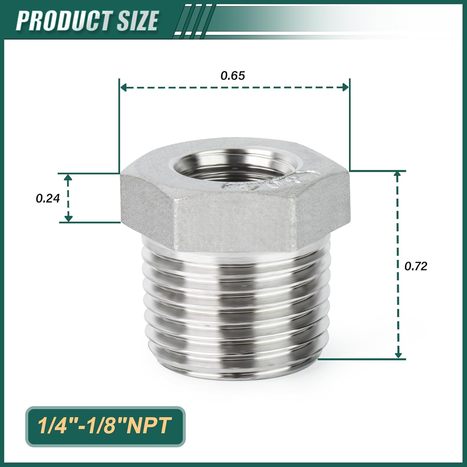 hgudesign 10PCS 304 Stainless Steel Reducer Hex Bushing, 1/4 inch NPT ...