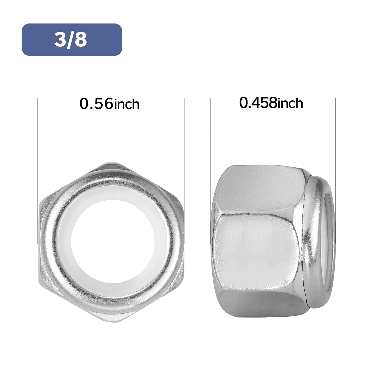 hgudesign 10Pcs 3/8-16 Lock Nuts, Nylon Insert Locknuts 304 Stainless Steel 18-8 SS Self-Locking ...