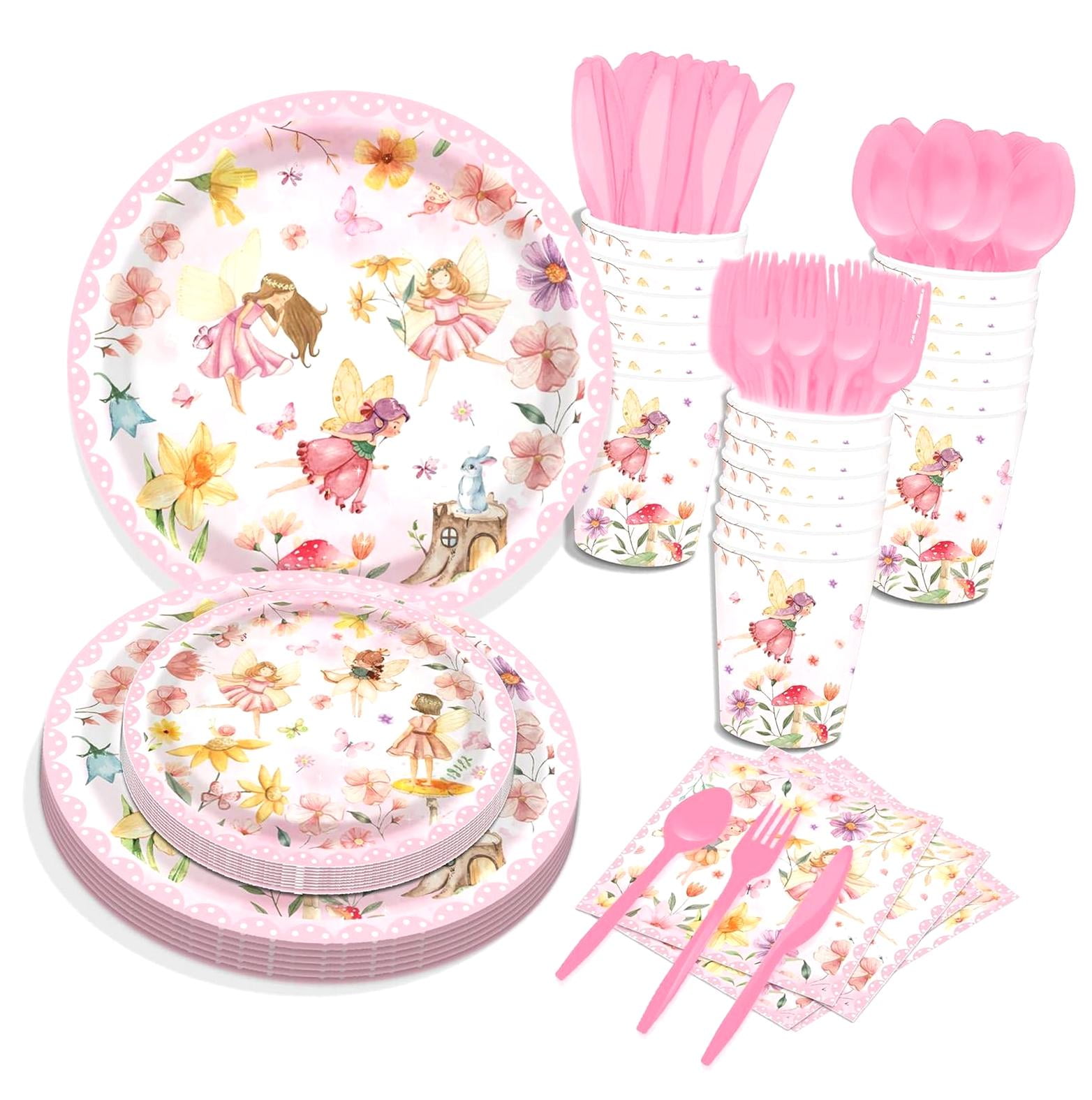 hgudesign 116Pcs Spring Fairy Birthday Party Supplies Tableware Kit ...
