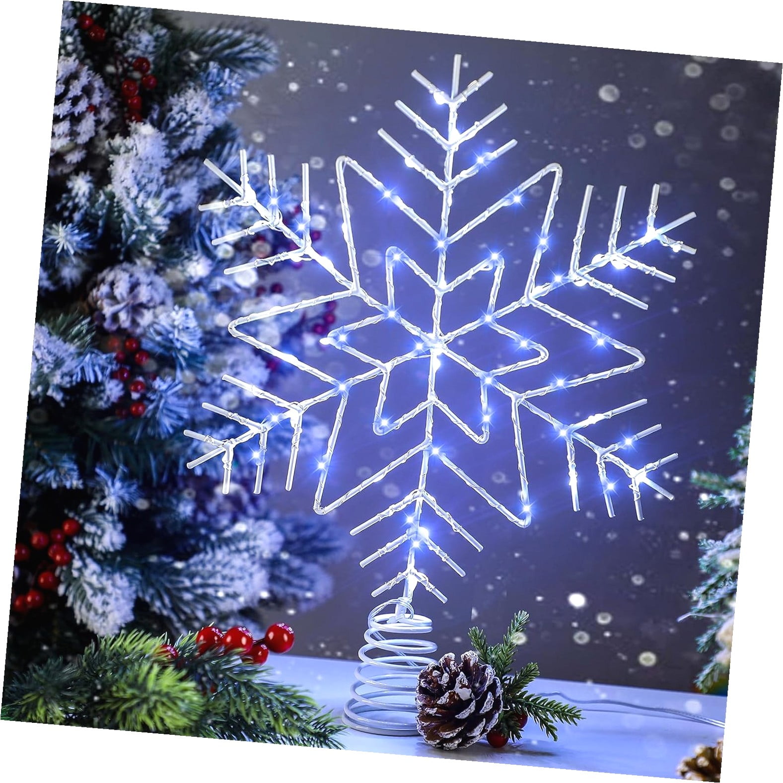 hgudesign 12 Inch Snowflake Large Christmas Tree Topper with Lighted ...