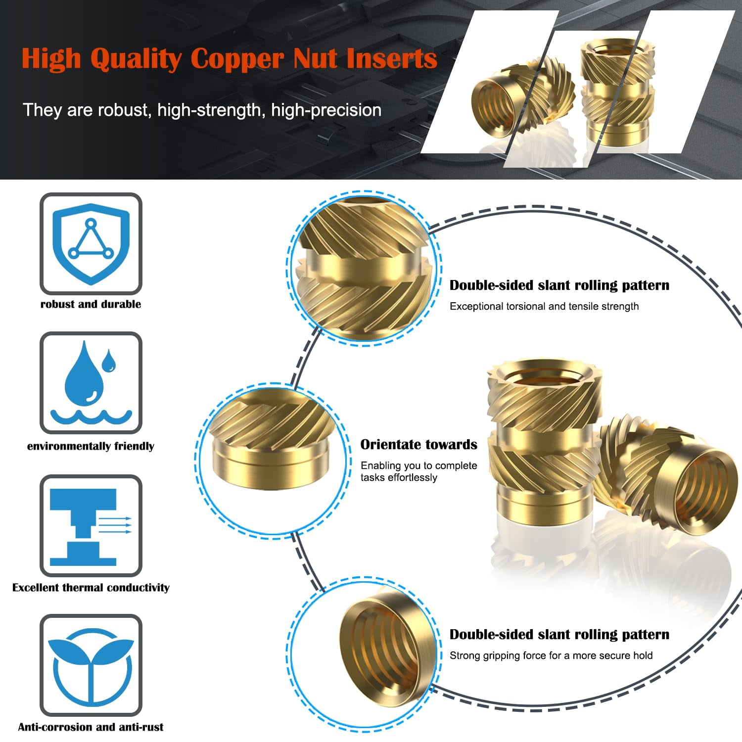 hgudesign 120Pcs M3 Threaded Inserts, Metric knurled Nuts Heat Set Insert for Plastic Parts ...