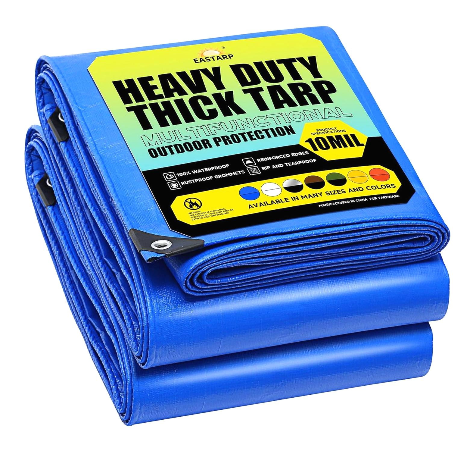 hgudesign 12x20 10Mil Blue Tarps, UV Protected & Tarpaulin Featuring ...