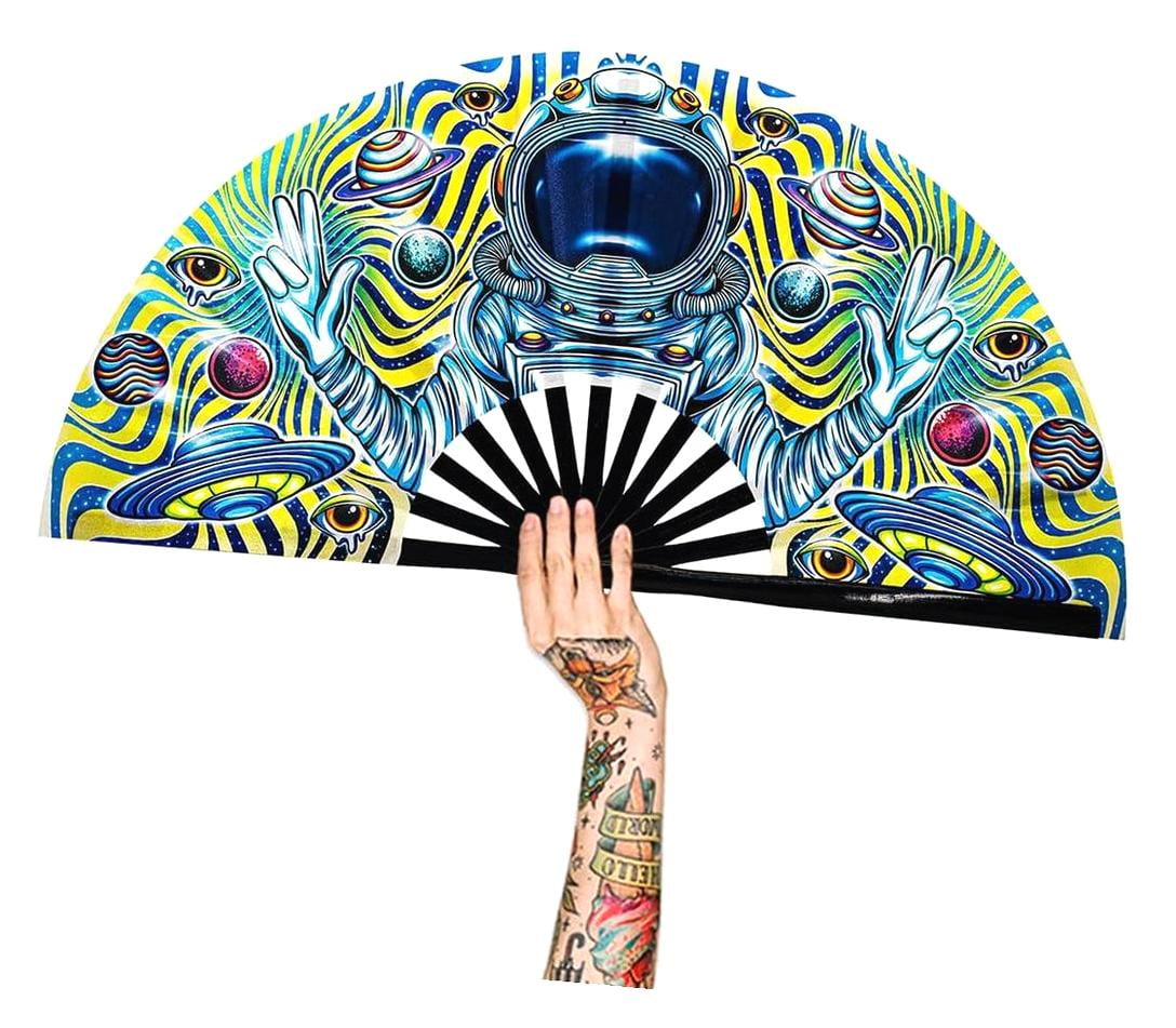 hgudesign 13" Large Rave Fan, Folding Hand Fans Foldable for Concerts ...