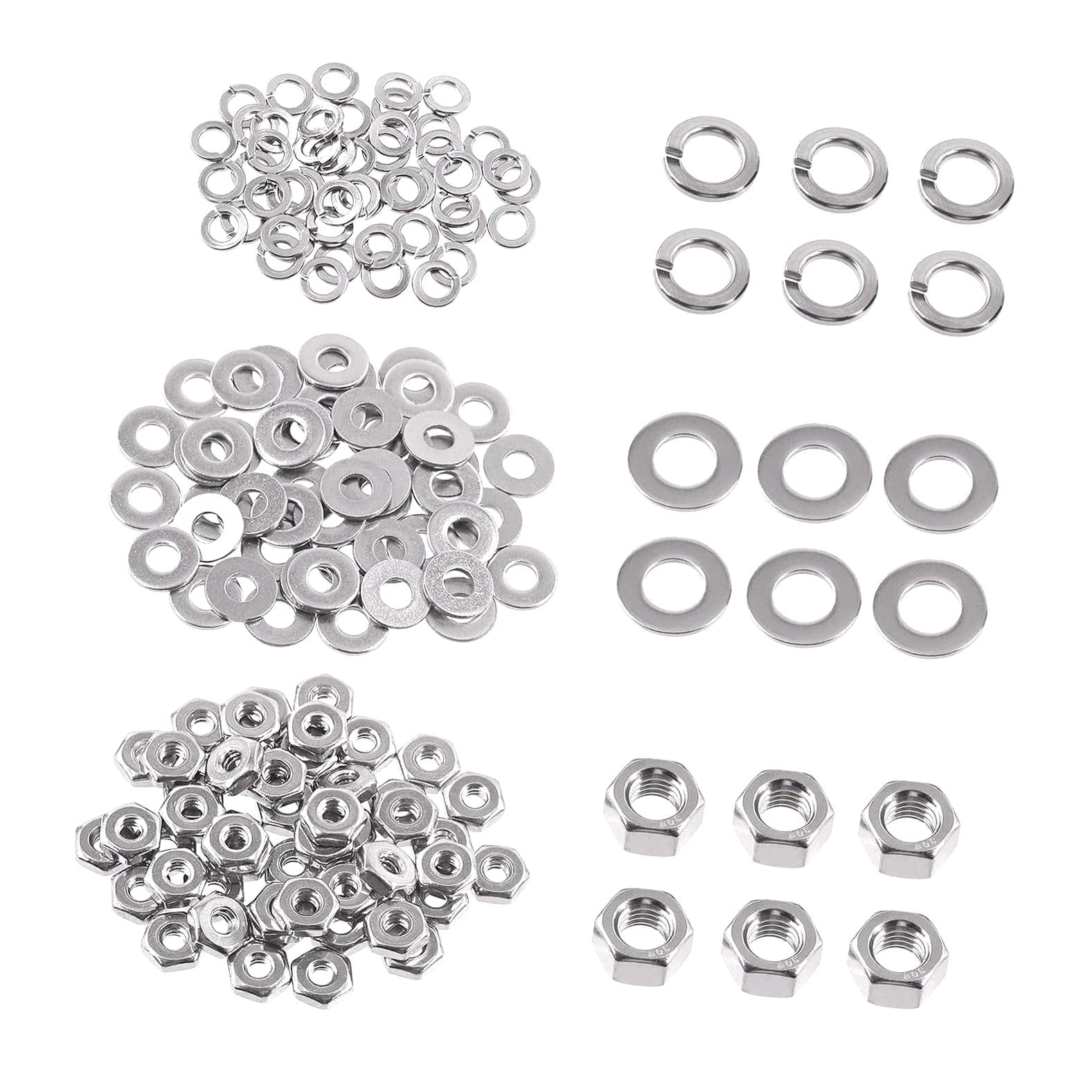 hgudesign 150Pcs Metric 304 Stainless Steel M2.5 Hexagonal Fasteners, Flat Washers, and Split ...