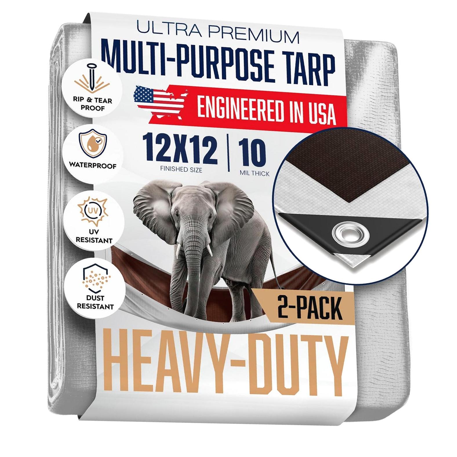 hgudesign (2 Pack) 12x12 Tarp, 10 Mil Thick, resistant to tears and ...