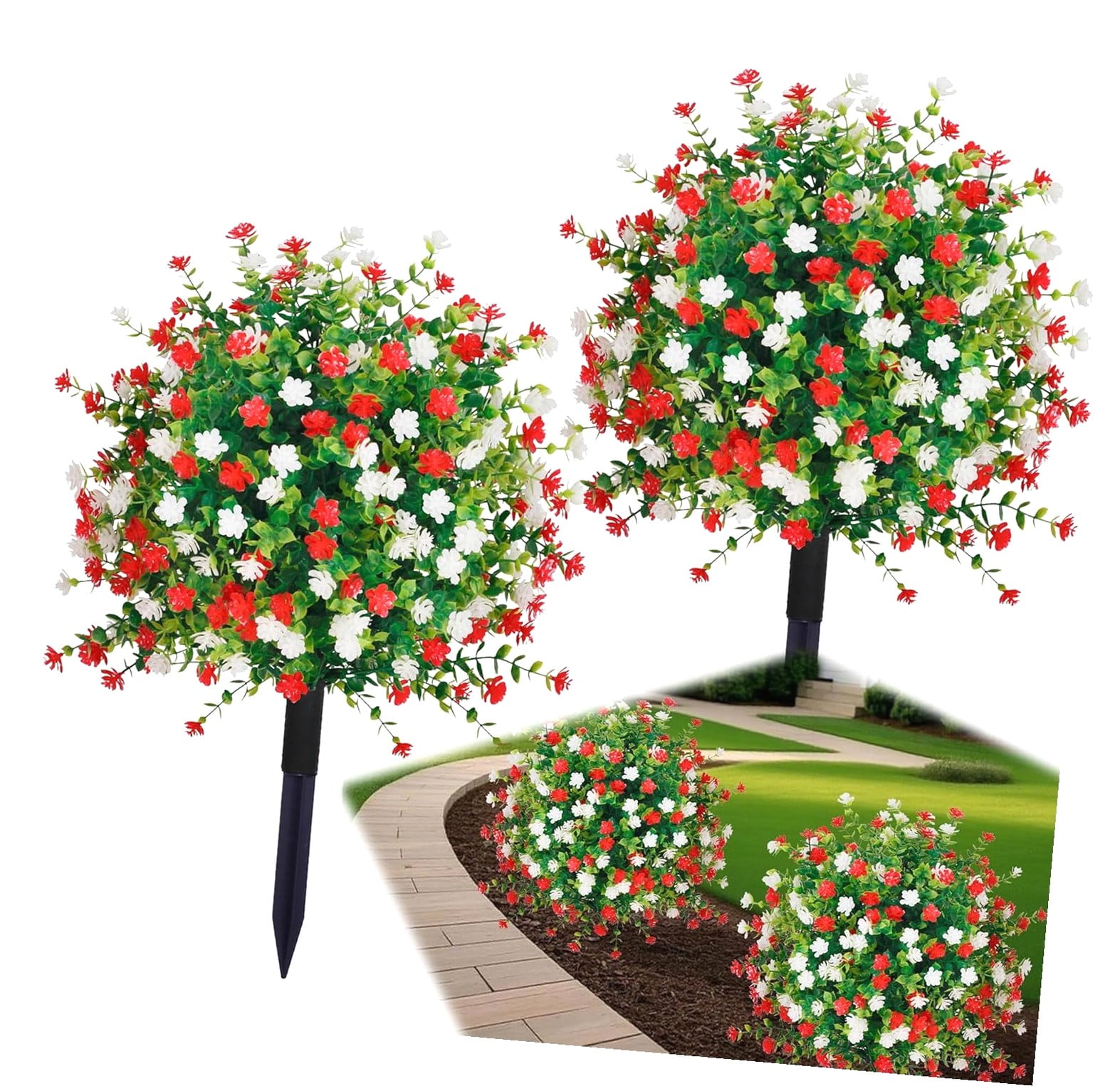 hgudesign 2 Pack Artificial Boxwood Topiary Trees, 23" UV Resistant ...
