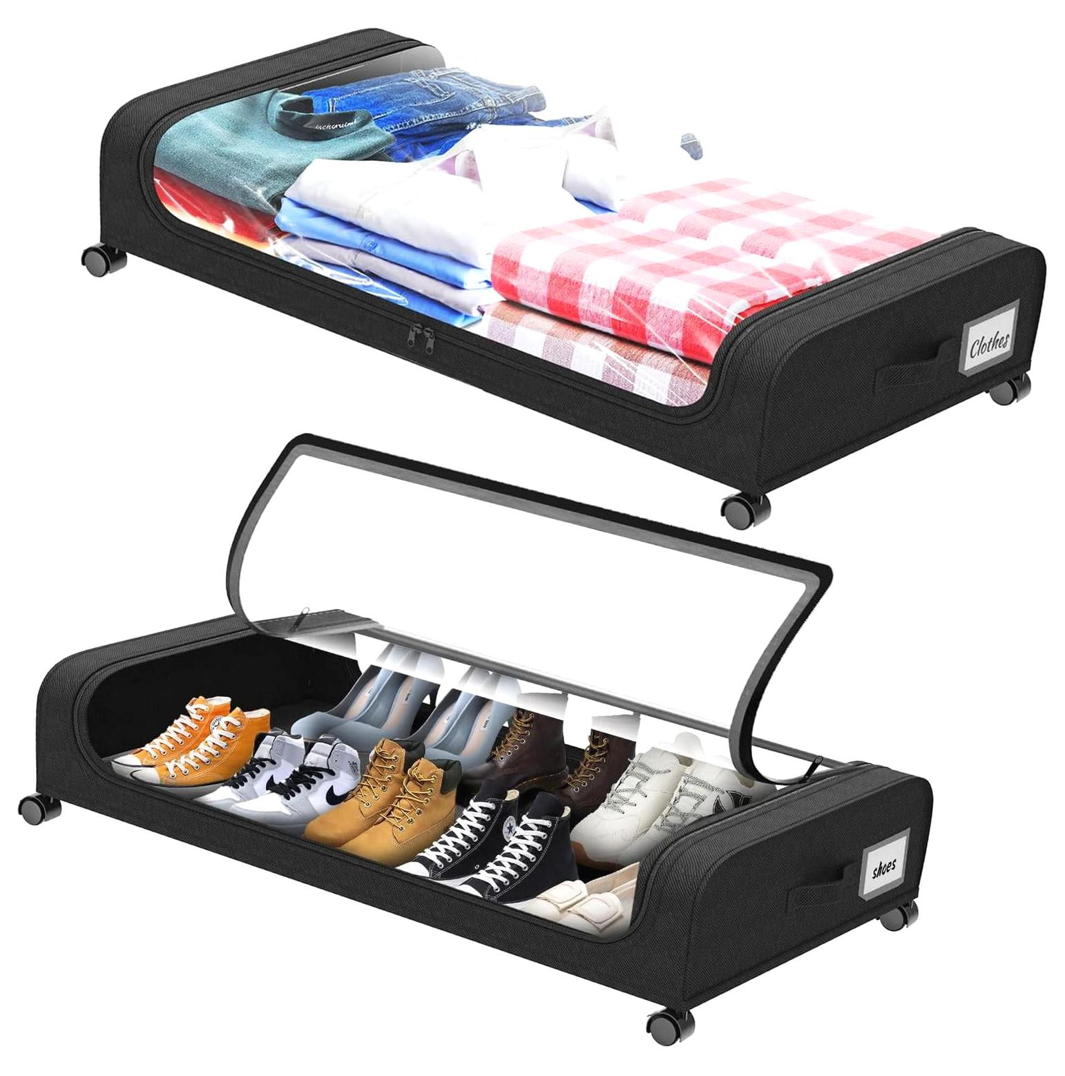 hgudesign 2 Pack Under Bed Storage with Wheels, Large Capacity Under ...