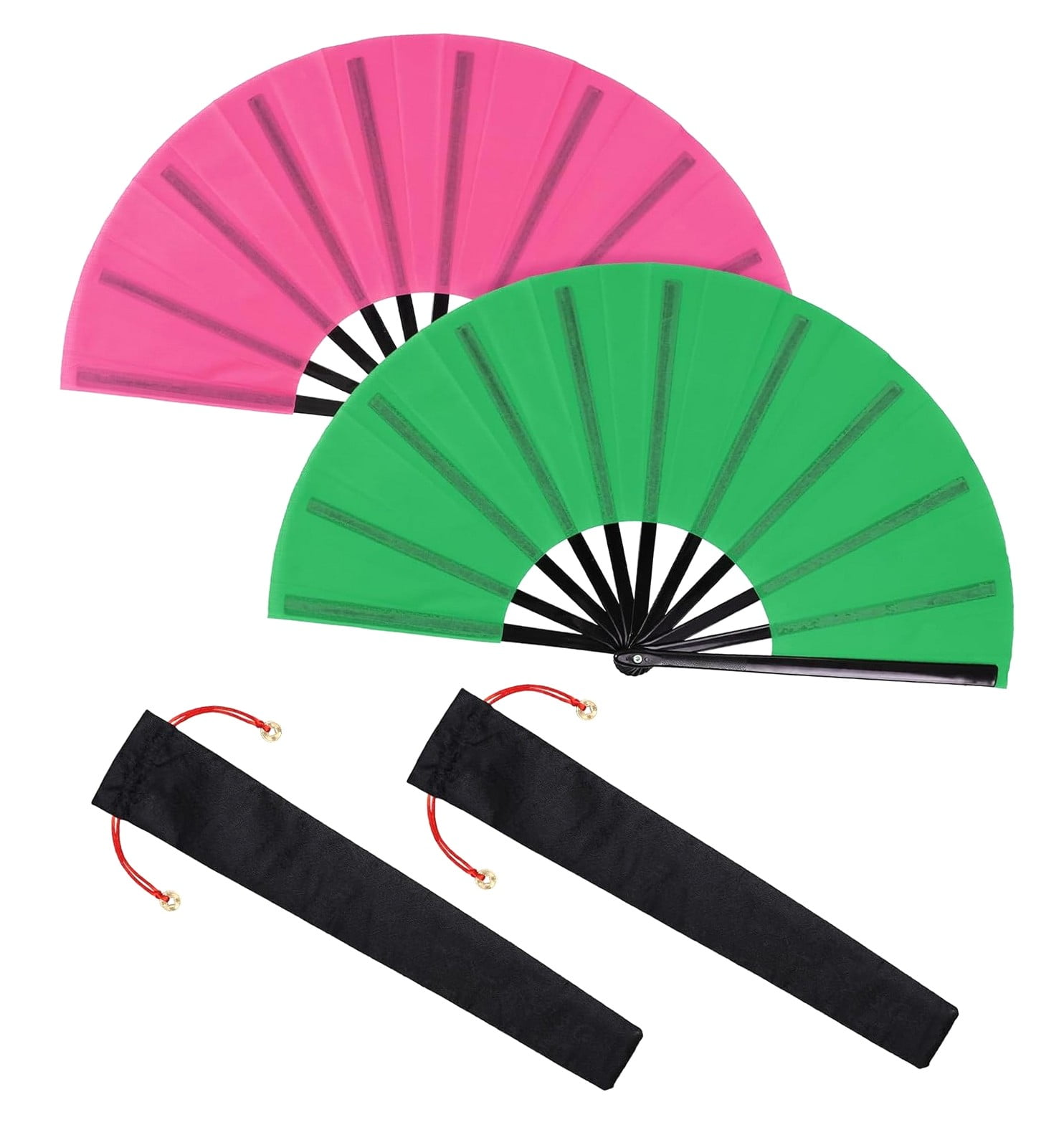 hgudesign 2 Packs Large Rave Fan Handheld Folding Fans Nylon Cloth ...