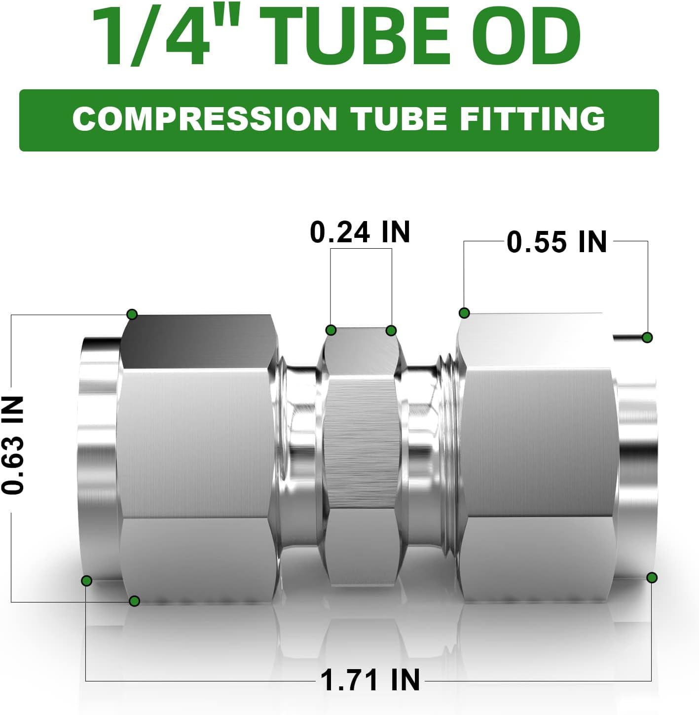 hgudesign 2-Piece 304 Stainless Steel Compression Tube Pipe Fitting Connector, 1/4" Tube OD x 1/ ...