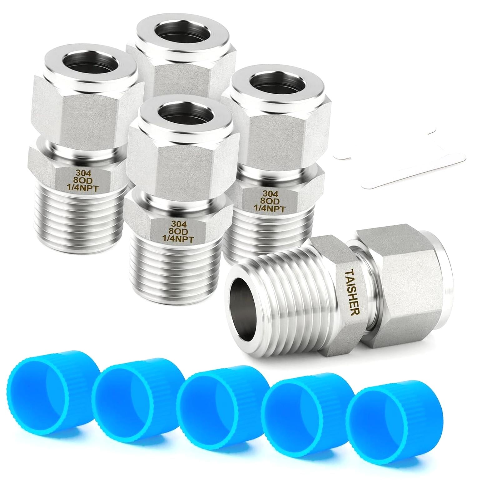 hgudesign 2-Piece 304 Stainless Steel Compression Tube Pipe Fitting Connector, 8MM Tube OD x 1/4 ...