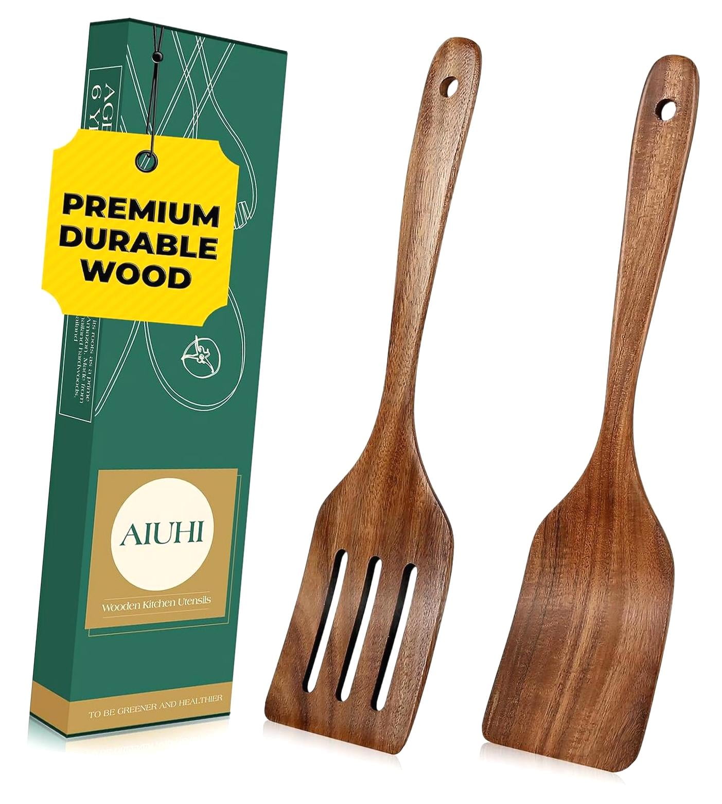 hgudesign 2-Piece Teak Wood Spatula Set, Including Flat Turner and ...