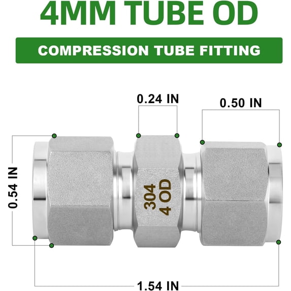 hgudesign 2 Pieces 304 Stainless Steel Compression Tube Pipe Fitting ...