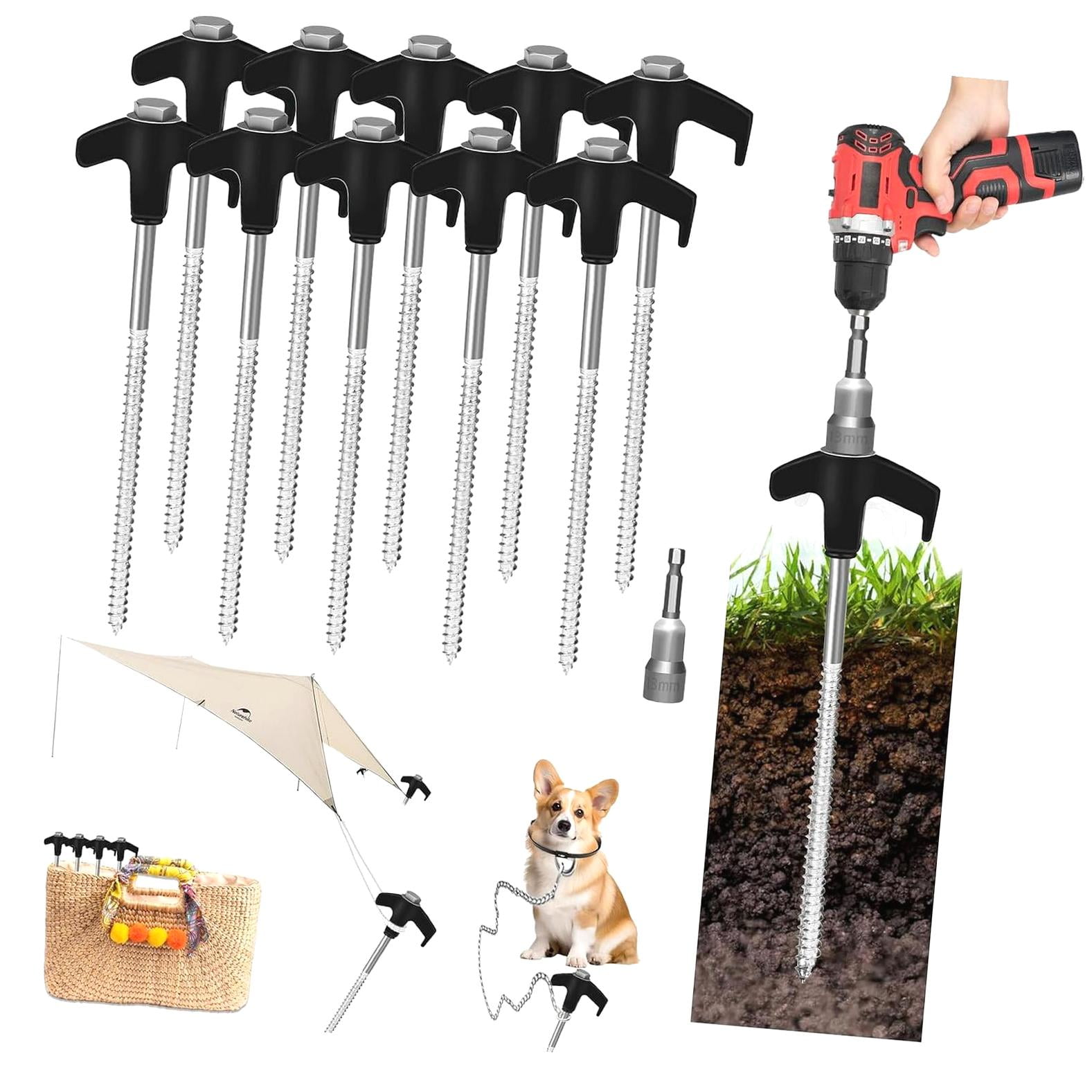 hgudesign 20 Pack 8" Screw in Tent Stakes - Ground Anchors Screw- Tent ...