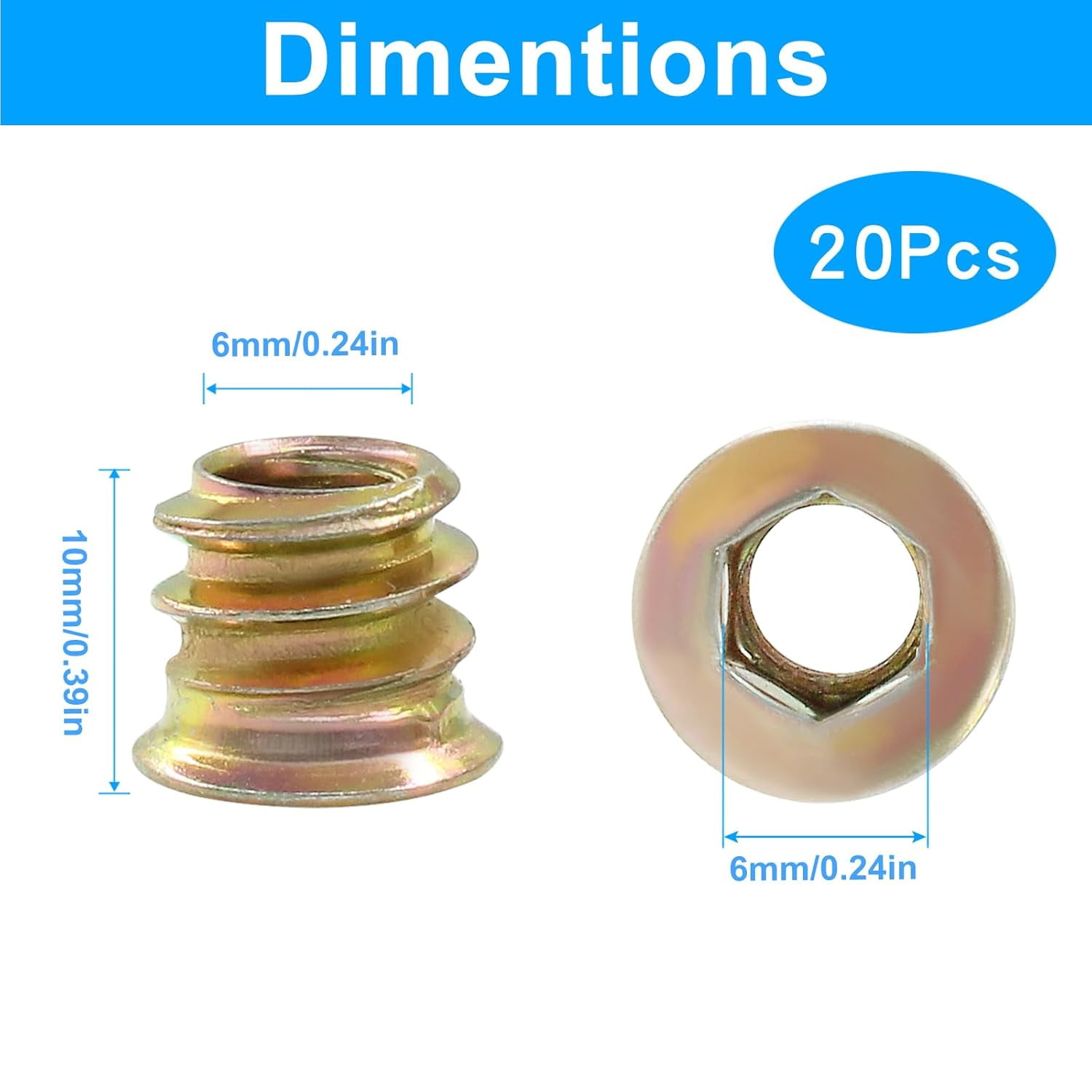hgudesign 20 Pcs Threaded Insert, Wood Furniture Threaded Insert Nuts ...