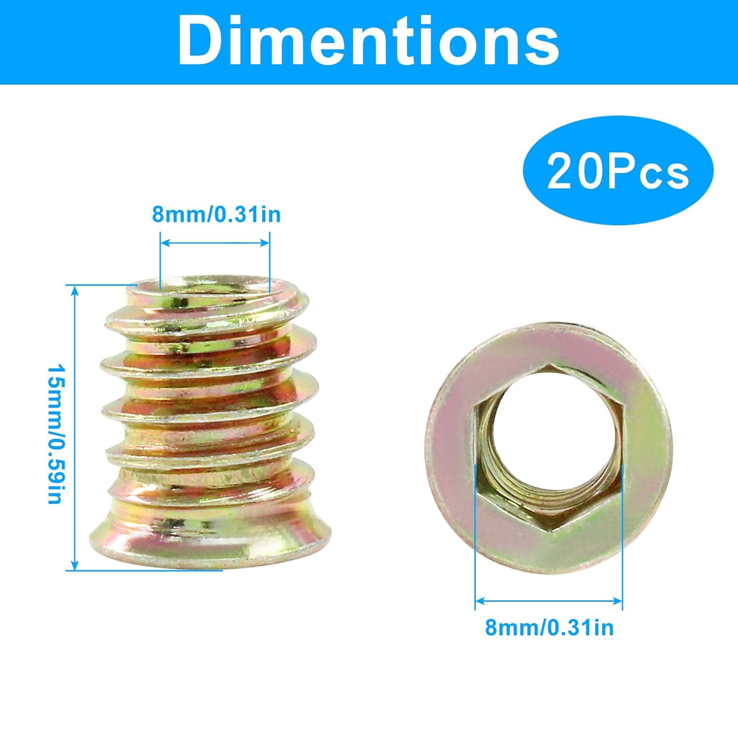 hgudesign 20 Pcs Threaded Insert, Wood Furniture Threaded Insert Nuts ...