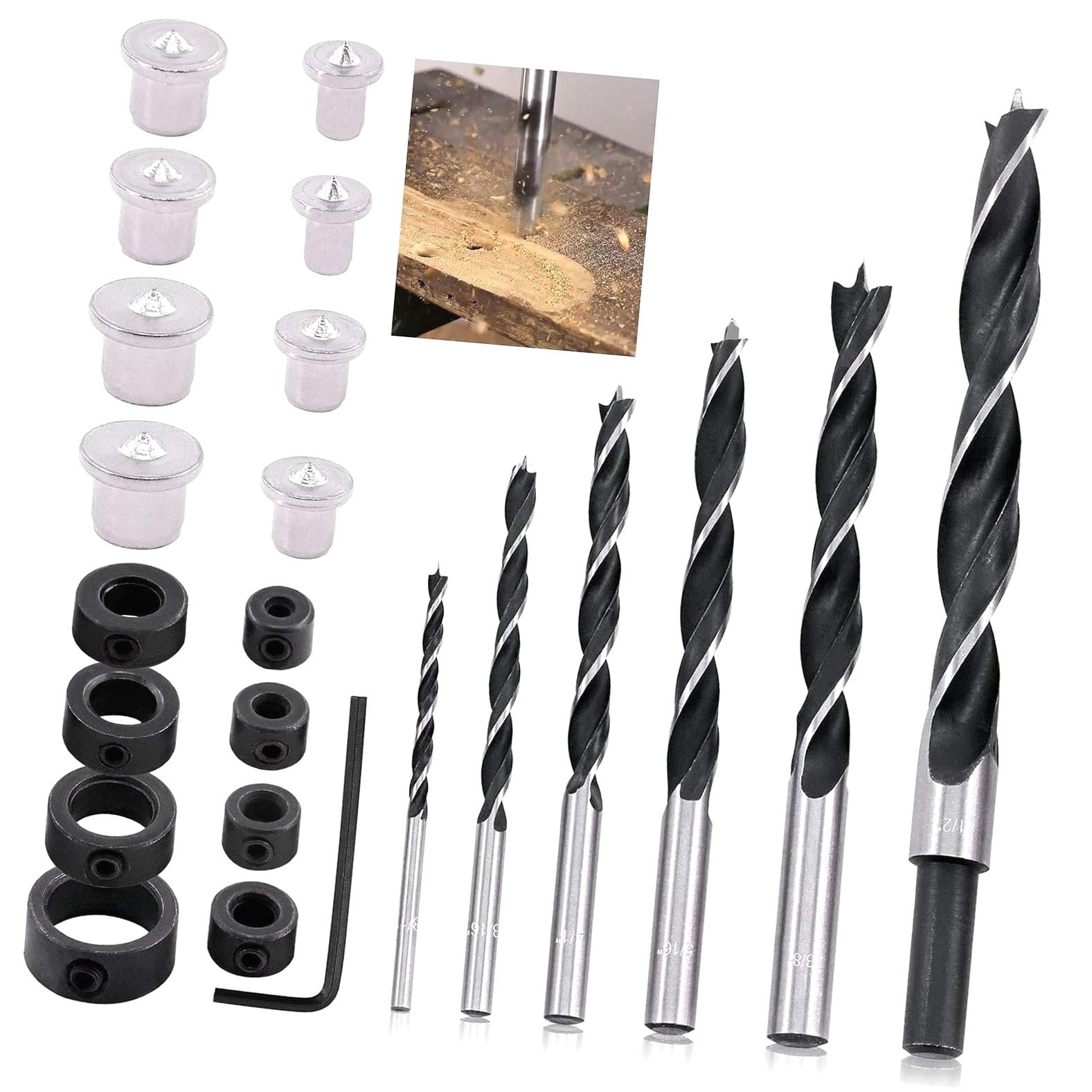 hgudesign 23Pcs Dowel & Tenon Center & Drill Bits Set, Dowel Drill ...