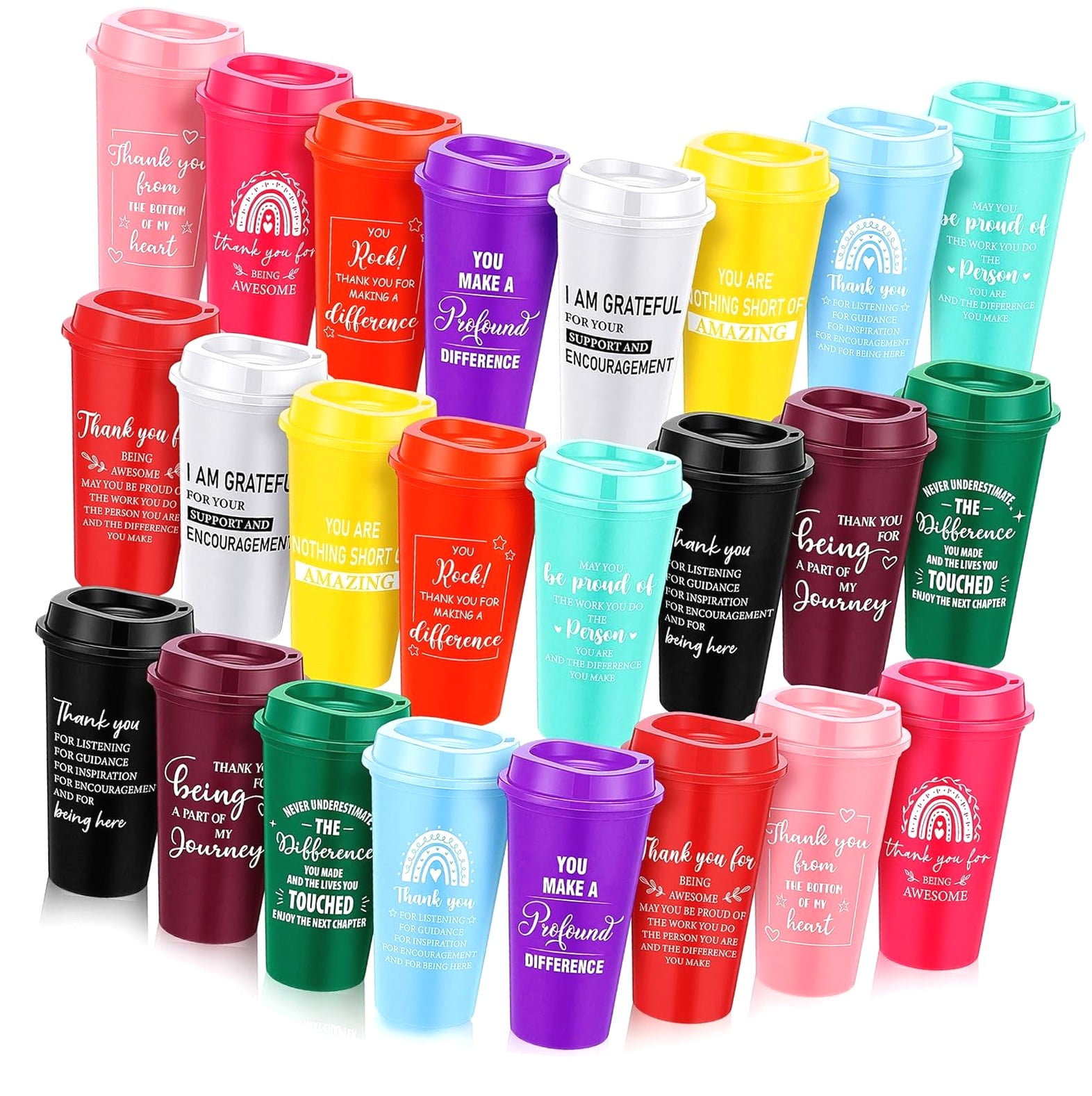 hgudesign 24 Pcs Thank You 16 oz Coffee Cups Bulk Tumbler with Lid ...