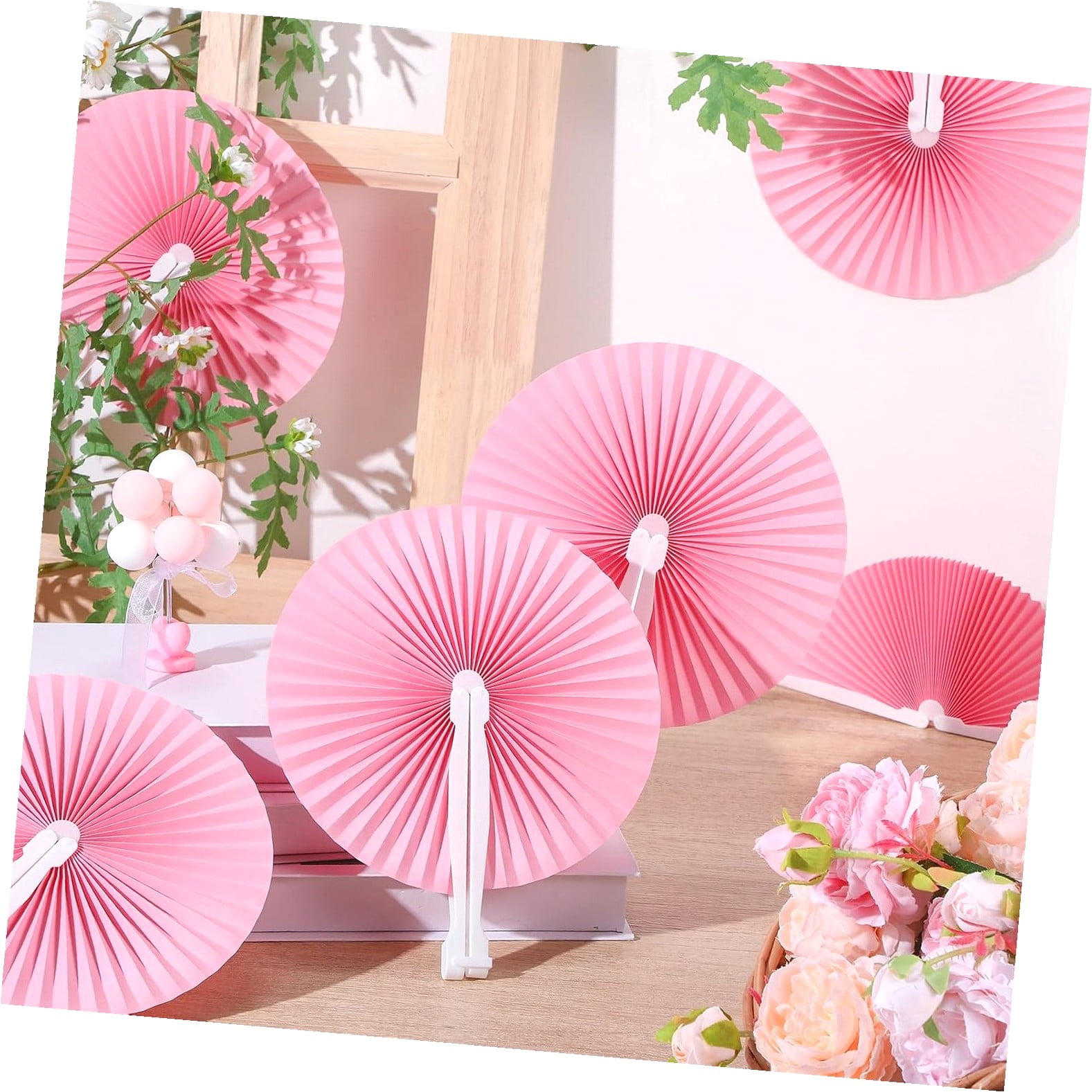 hgudesign 24 Pieces Folding Paper Hand Fans Handheld Round Wedding ...
