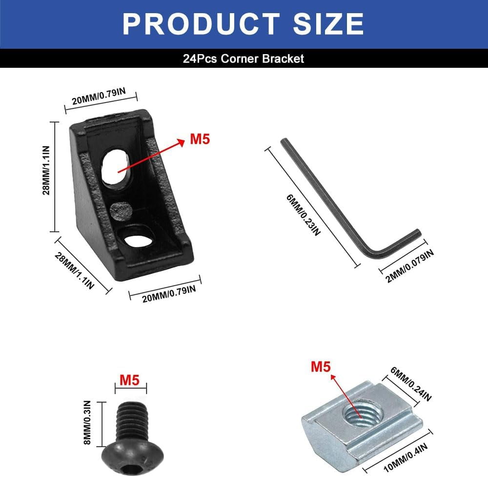 hgudesign 24-piece 2020 Aluminum Extrusion Corner Bracket Set for 2020 ...
