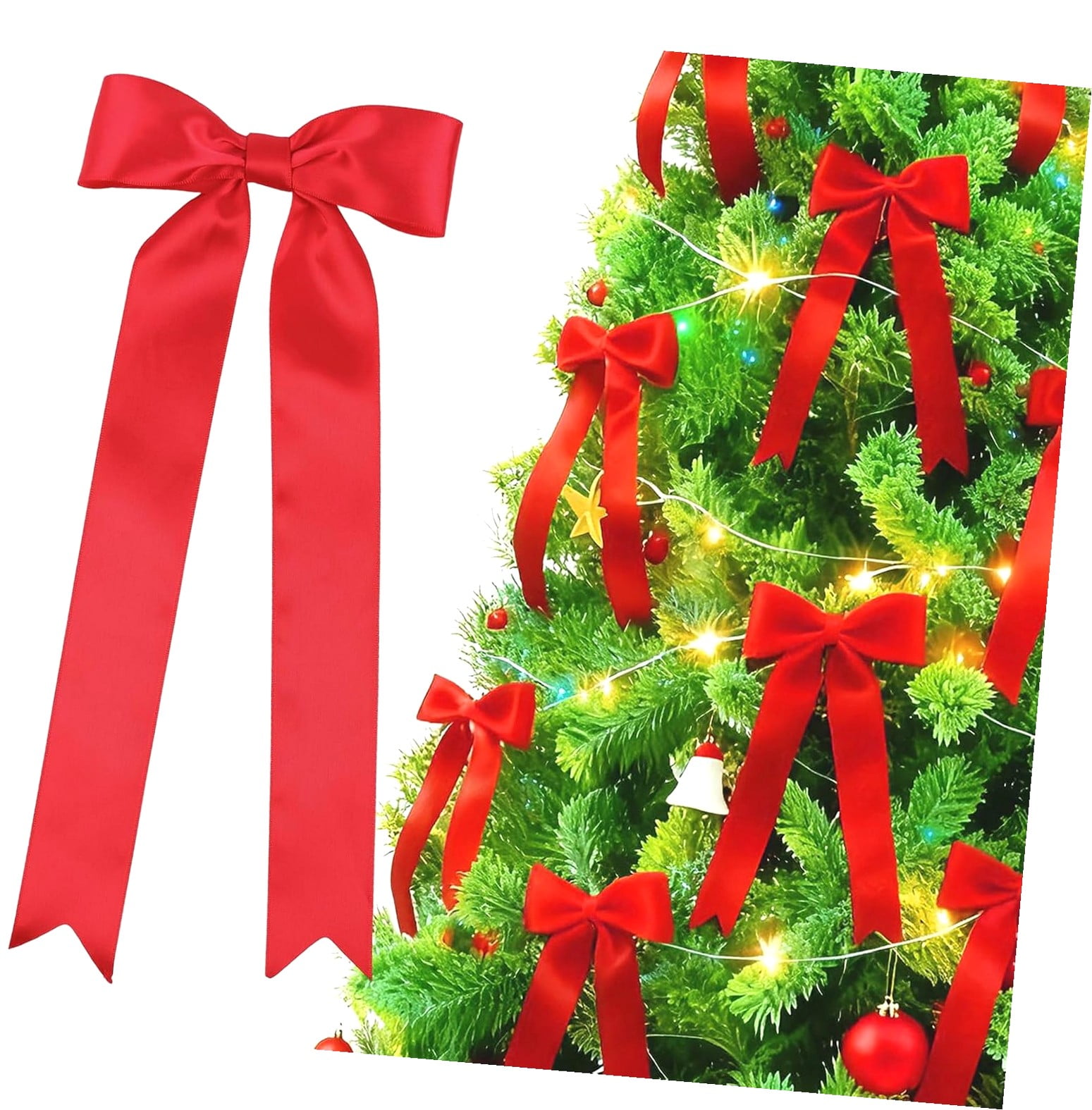 hgudesign 24Pcs Red Christmas Tree Bows Decorations, Bow Tie ...