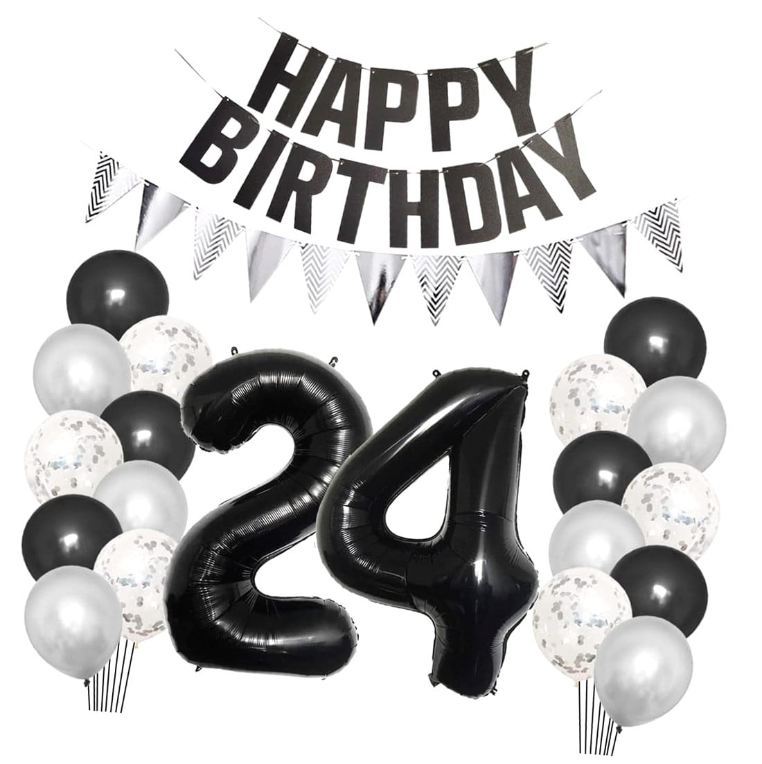 hgudesign 24th Birthday Party Decorations Set for Letter Banner Silver ...