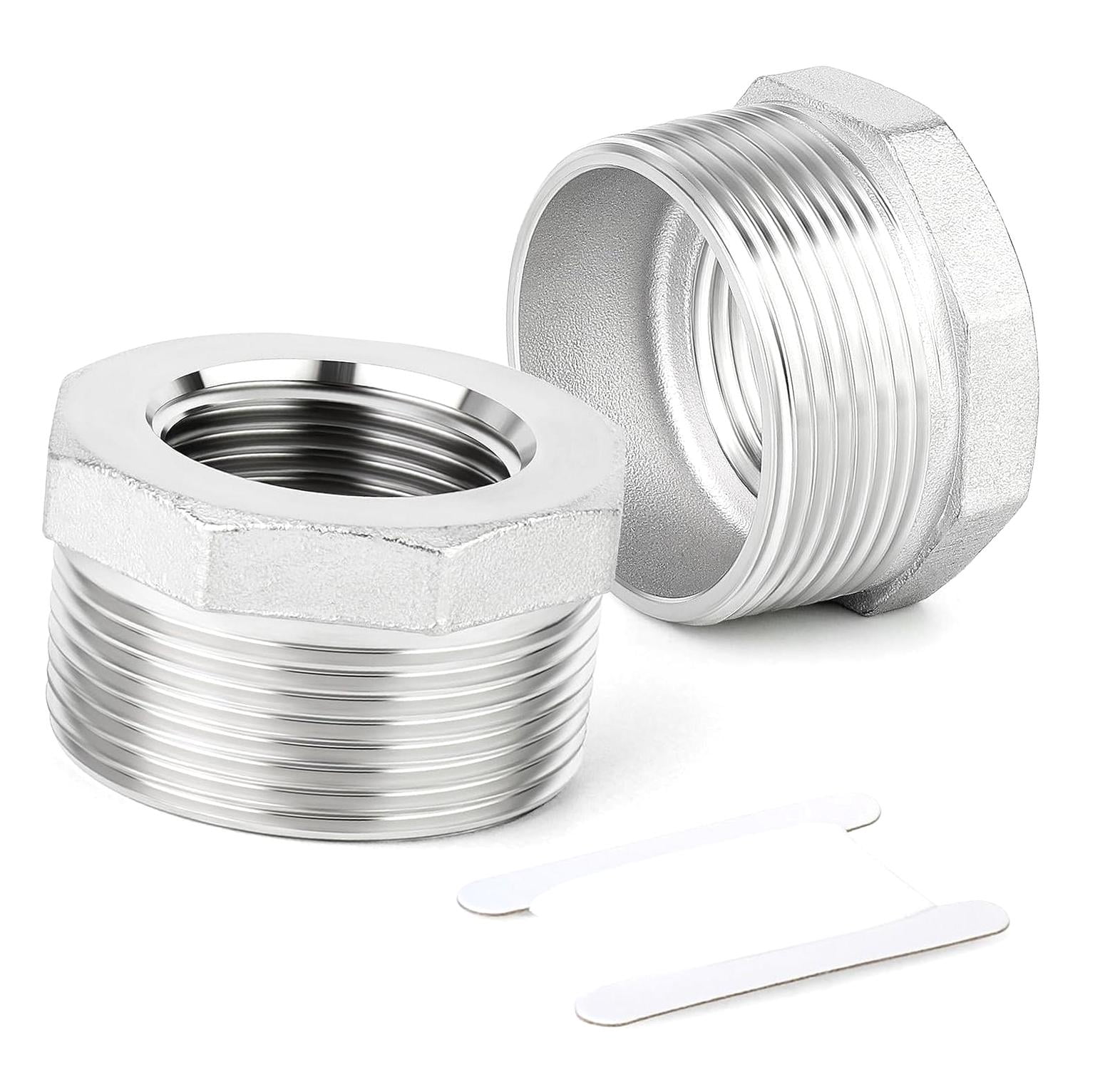 hgudesign 2PCS 304 Stainless Steel Reducer Hex Bushing, 1-1/4" NPT male x 3/4" NPT Female ...