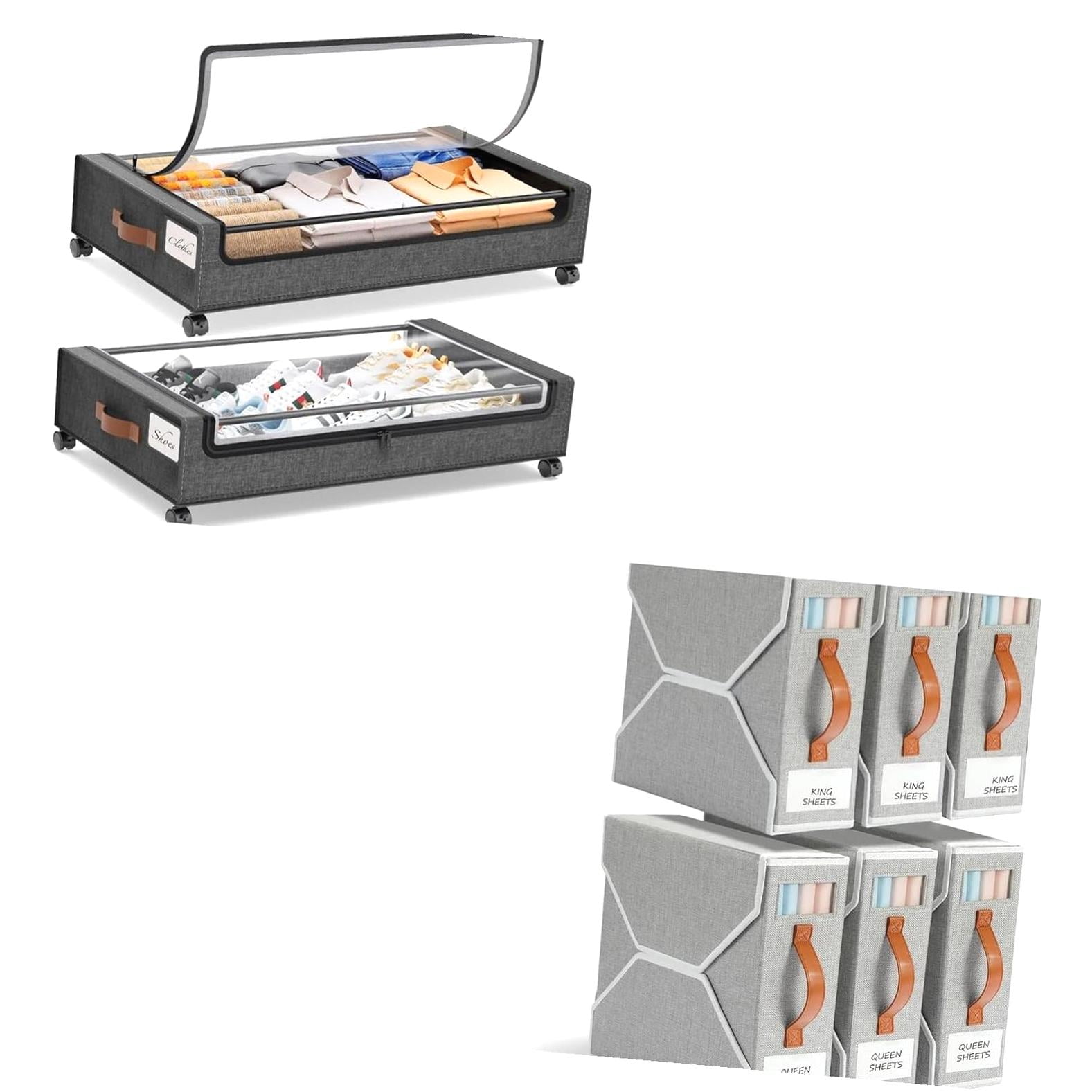 hgudesign 2Pack Under Bed Storage With Wheels and 6Pack Bed Sheet ...