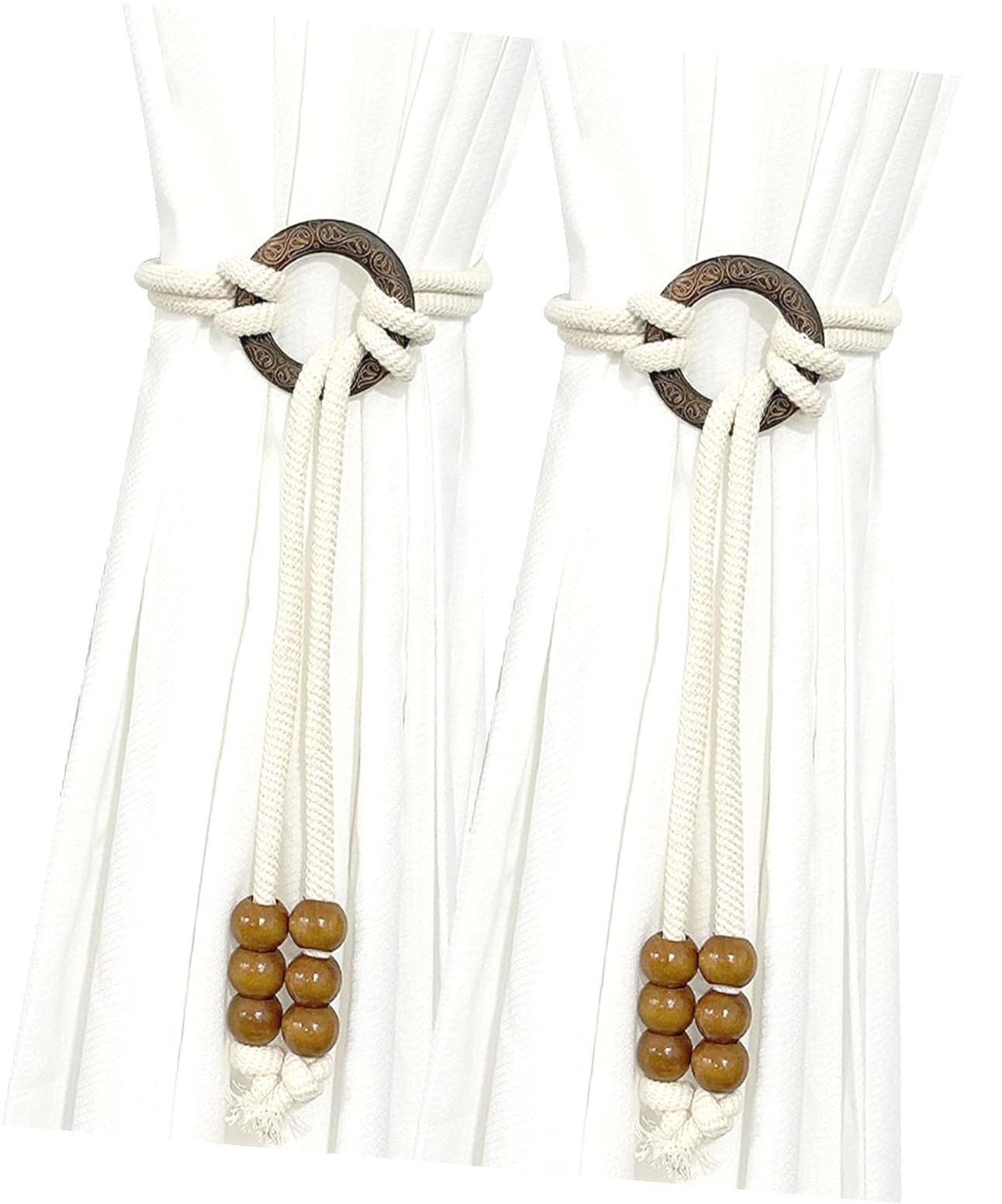 hgudesign 2pcs Wooden Bead Curtain Tiebacks, Curtain Clasp, Curtain ...