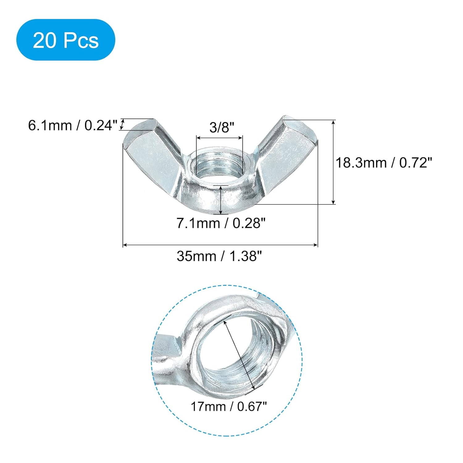 hgudesign 3/8"-16 Wing Nut 20 Pieces, Carbon Steel Butterfly Wing ...