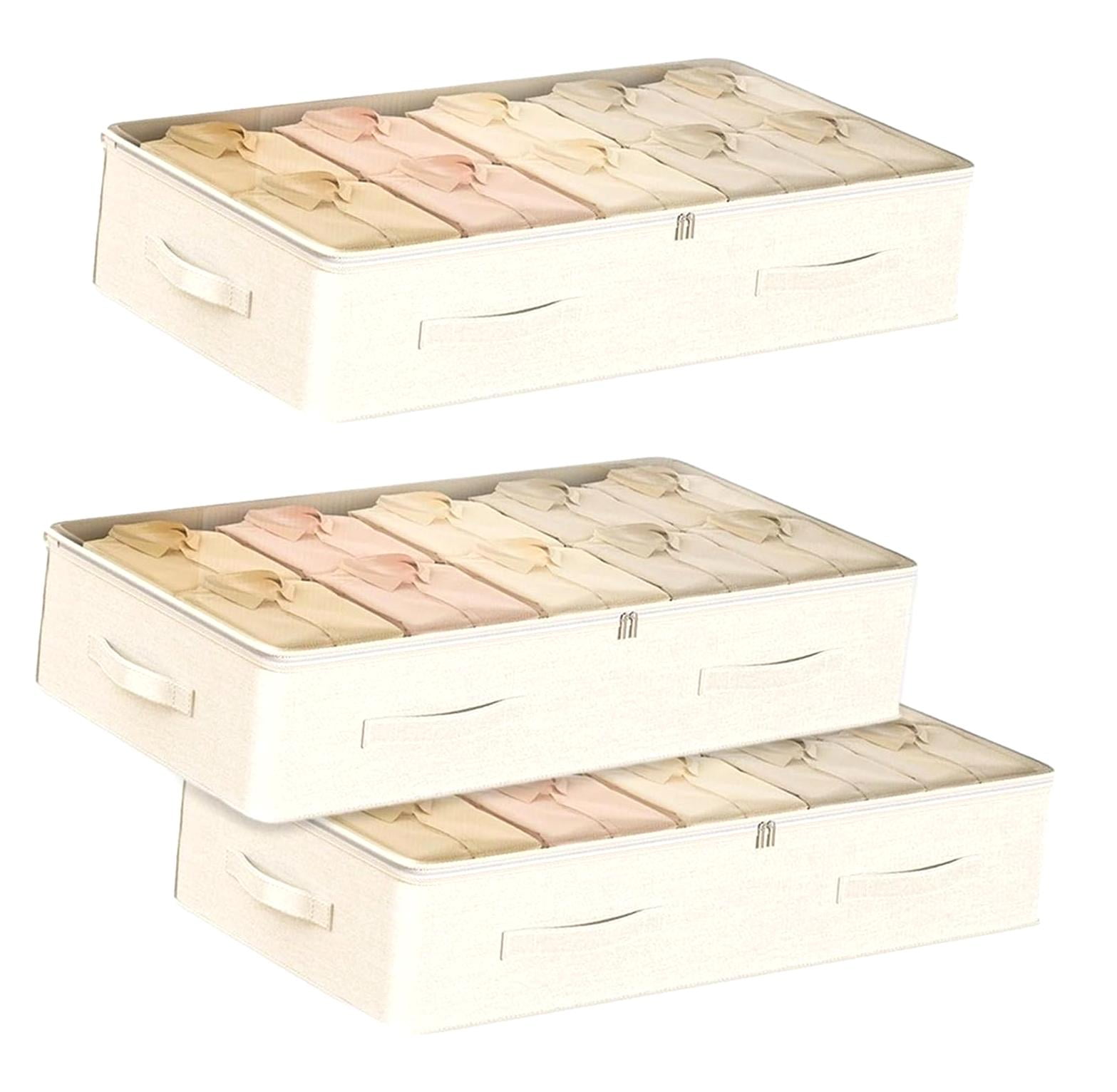 hgudesign 3 Pack Under Bed Storage Bins, 5.9 Inch Height, Beige ...