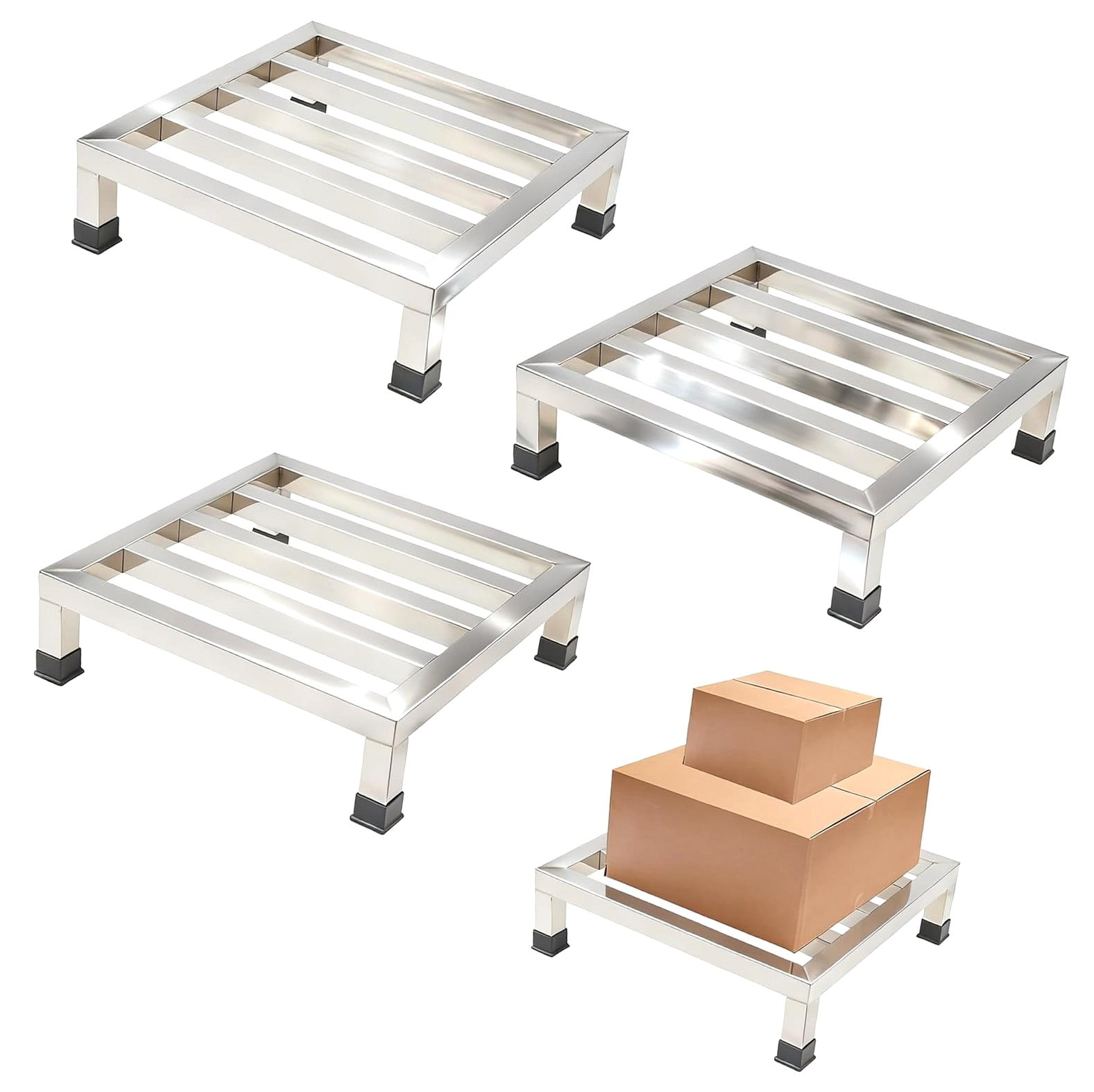 hgudesign 3 Packs Dunnage Rack 13.8x13.8x4inch Steel Dunnage Racks Food ...