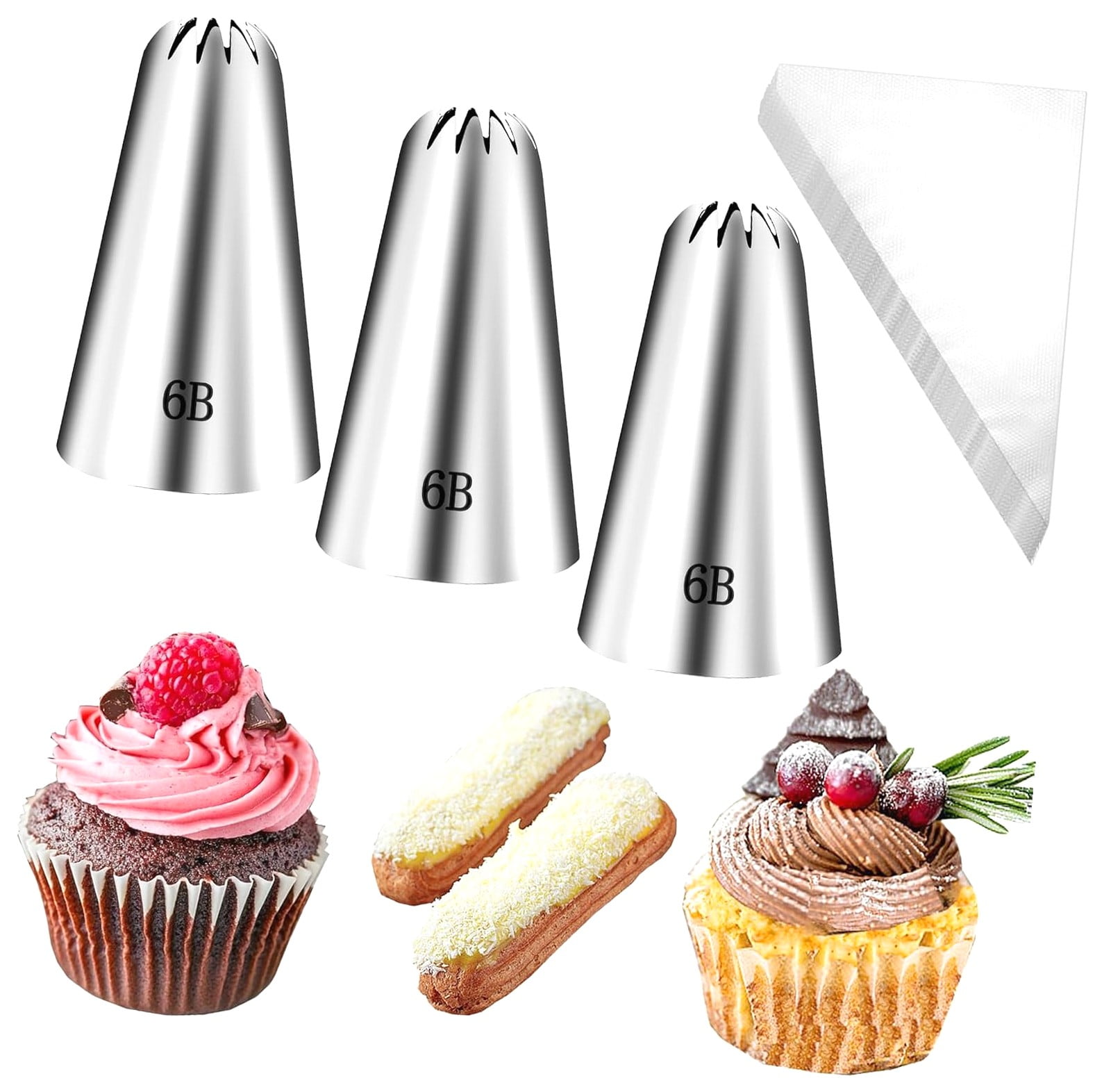 hgudesign 3 Pieces 6B Large Churro Icing Tips and Piping Bags, Frosting ...