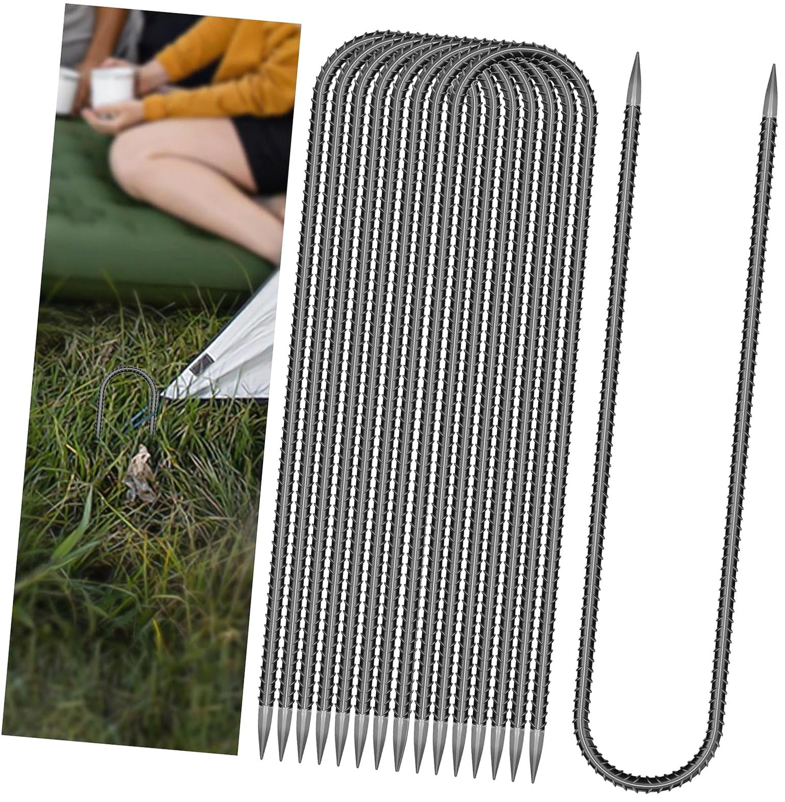hgudesign 30-Piece U Rebar Metal Tent Stakes 12-Inch Galvanized Ground ...
