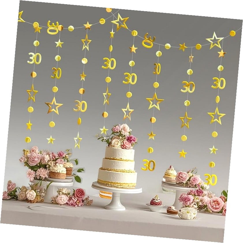 hgudesign 30th Birthday Garland 30 Circle Dot Streamer Hanging Bunting ...