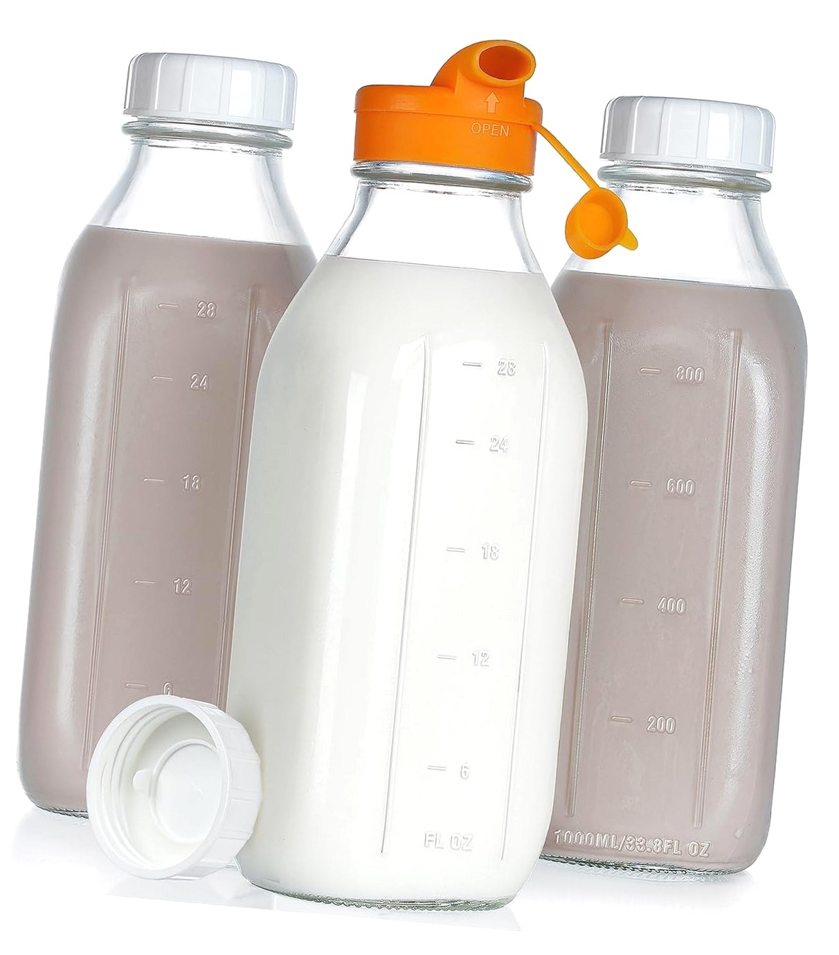 hgudesign 32 oz Empty Milk Bottles with Dispenser, Clear with Lid and ...