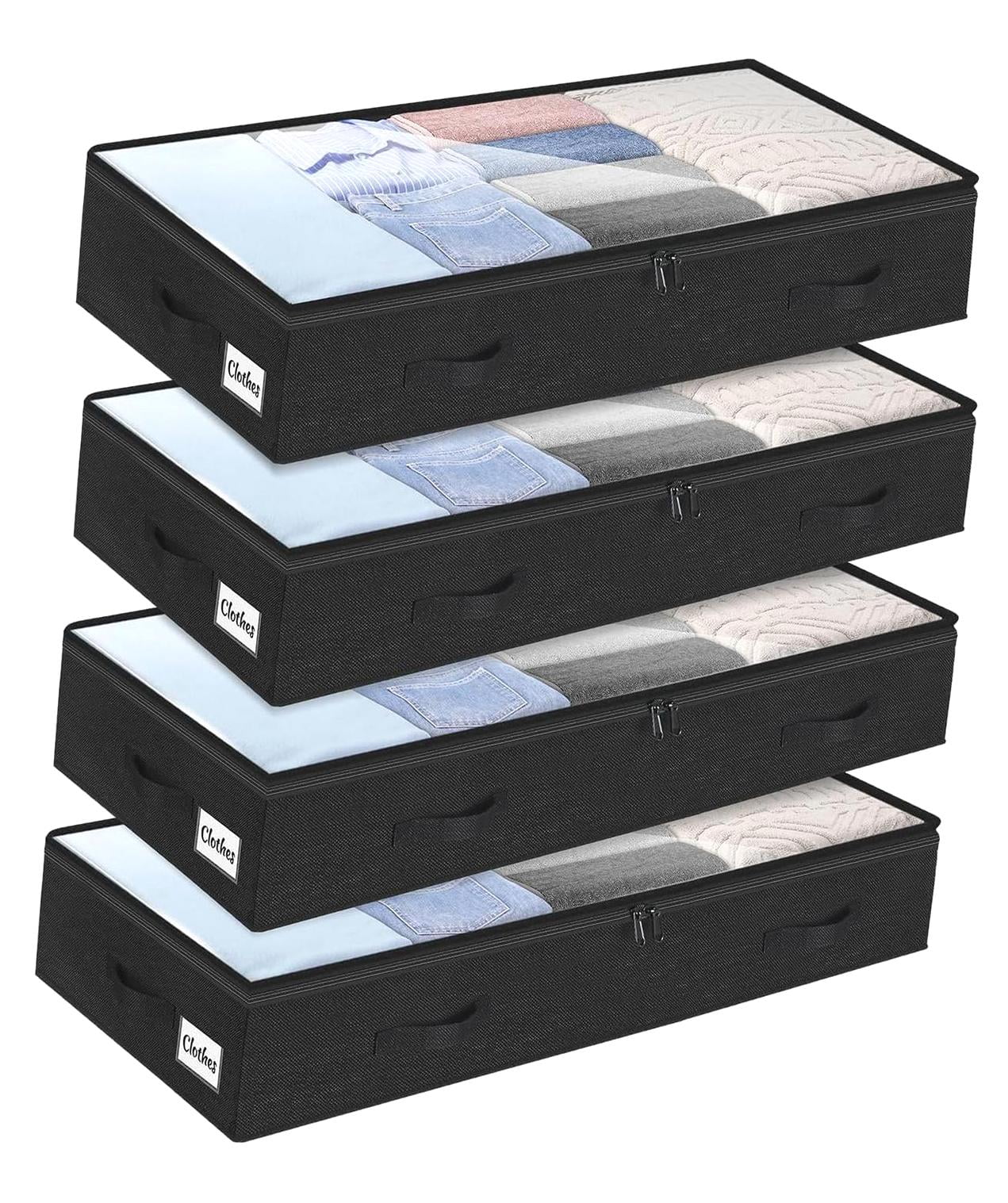 hgudesign 4 Pack 100L Under Bed Storage Containers, Low Profile Closet ...