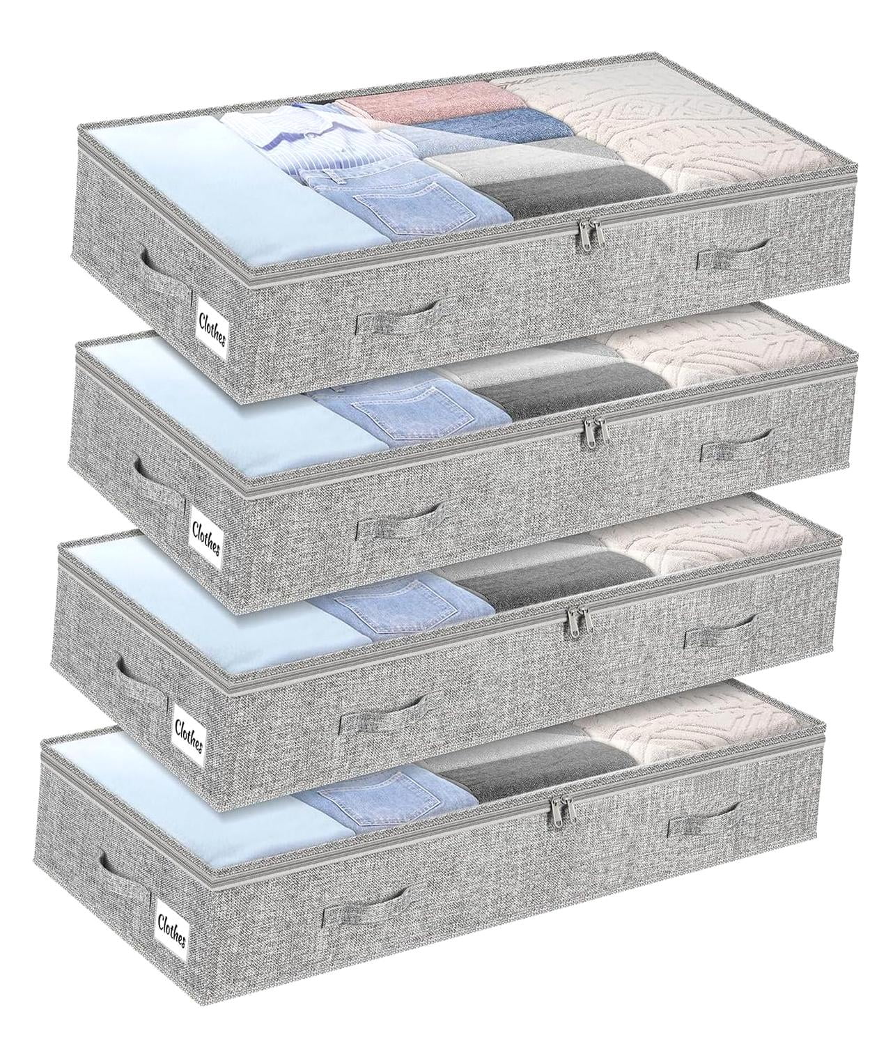 hgudesign 4 Pack 100L Under Bed Storage Containers, Low Profile Closet ...