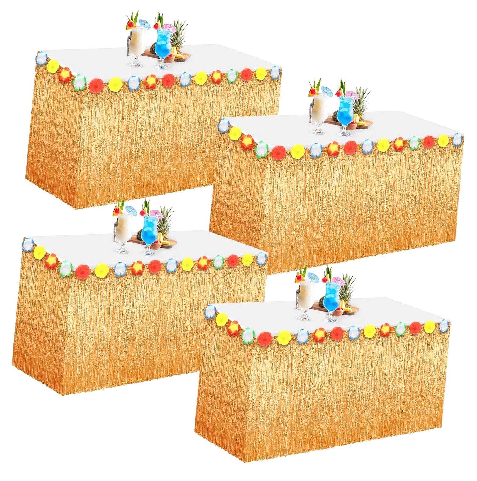hgudesign 4 Pack Luau Grass Table Skirt, 9 Feet x 29.5 Inch Hawaiian ...