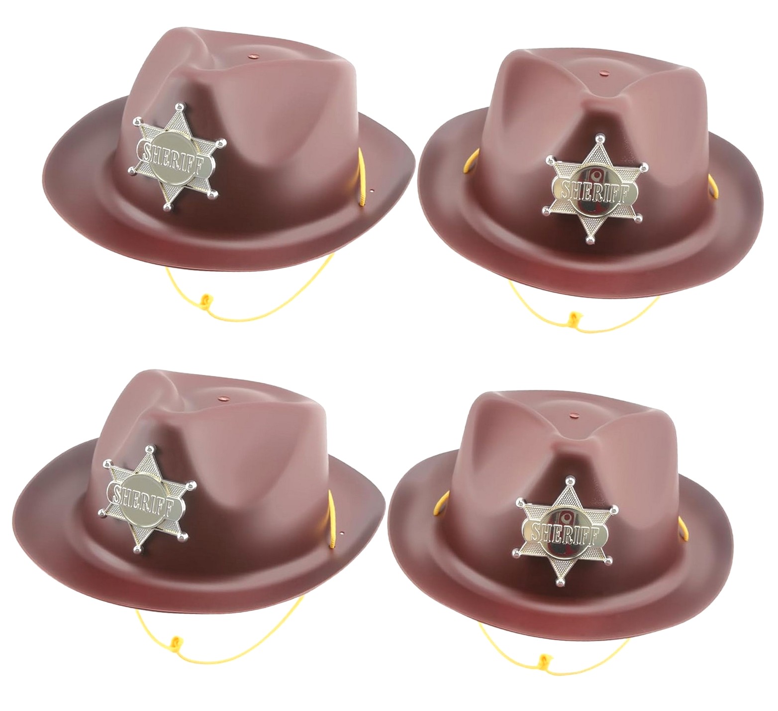 hgudesign 4 Pack Plastic Hats with Badge Brown Western Cowgirl Hat ...