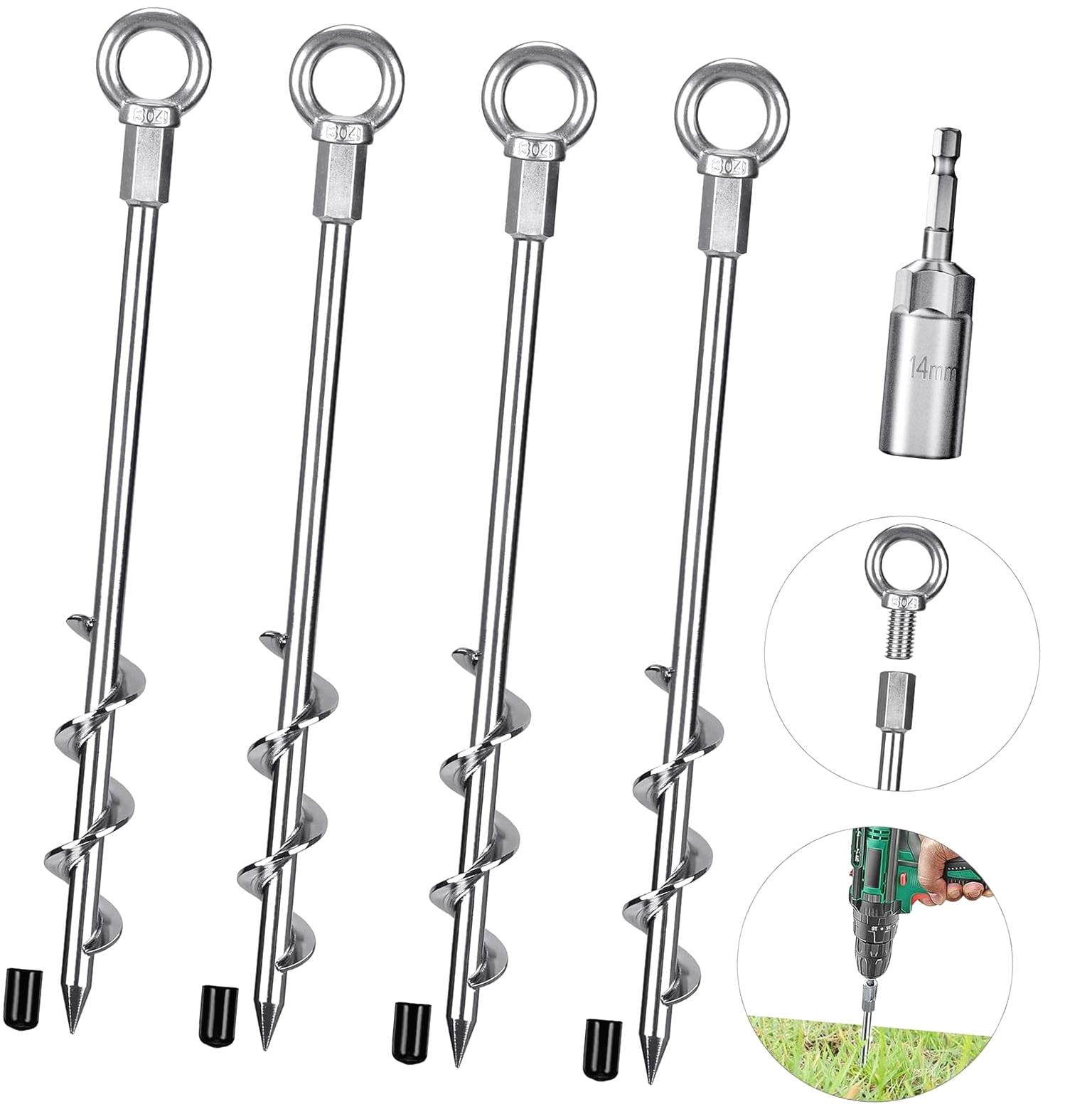 hgudesign 4 Pack Tent Stakes, 12 Inch Ground Anchors, Fully Welded ...