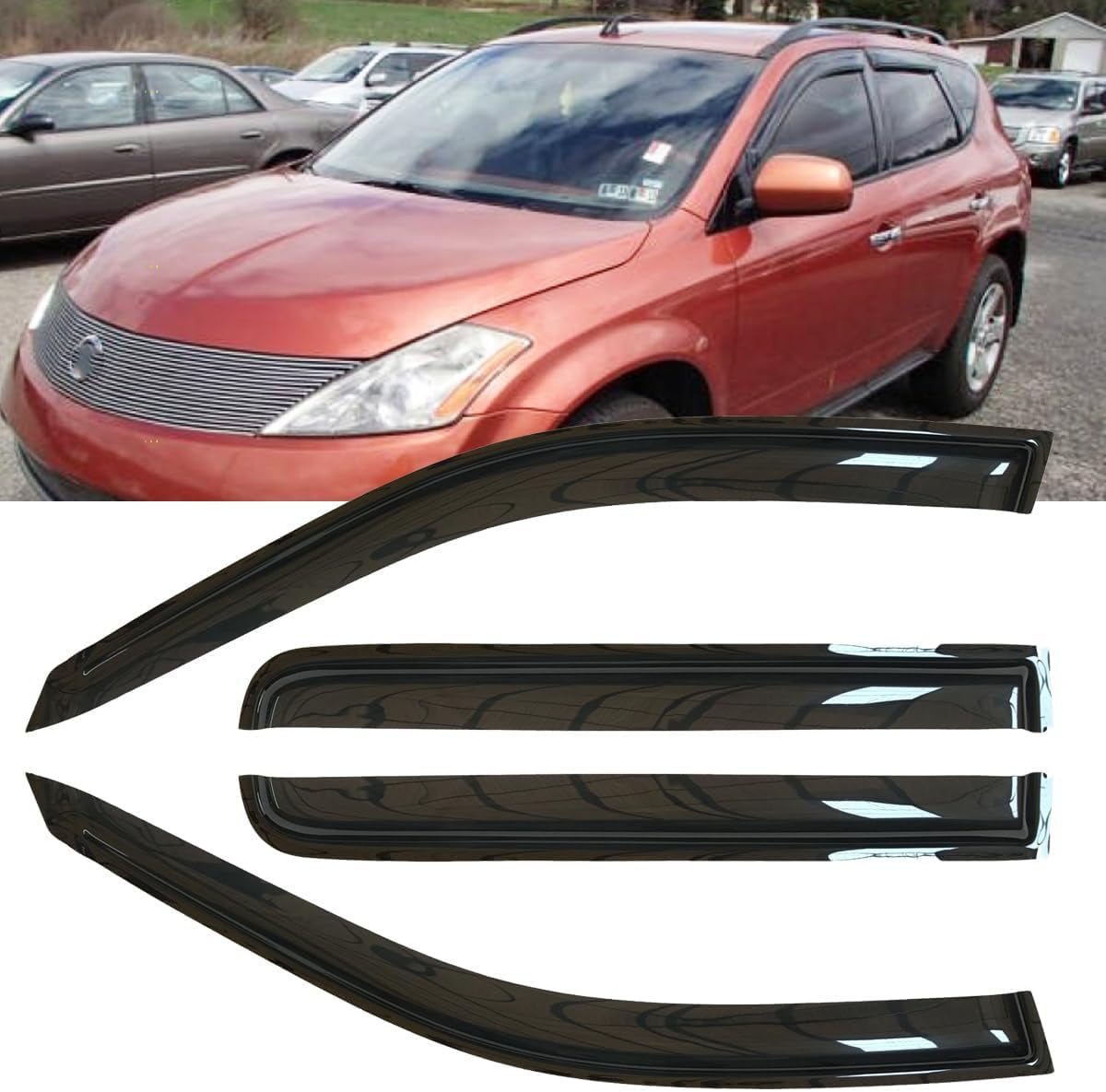 hgudesign 4-Piece Exterior Mount Dark Smoke Window Rain Guards Side ...