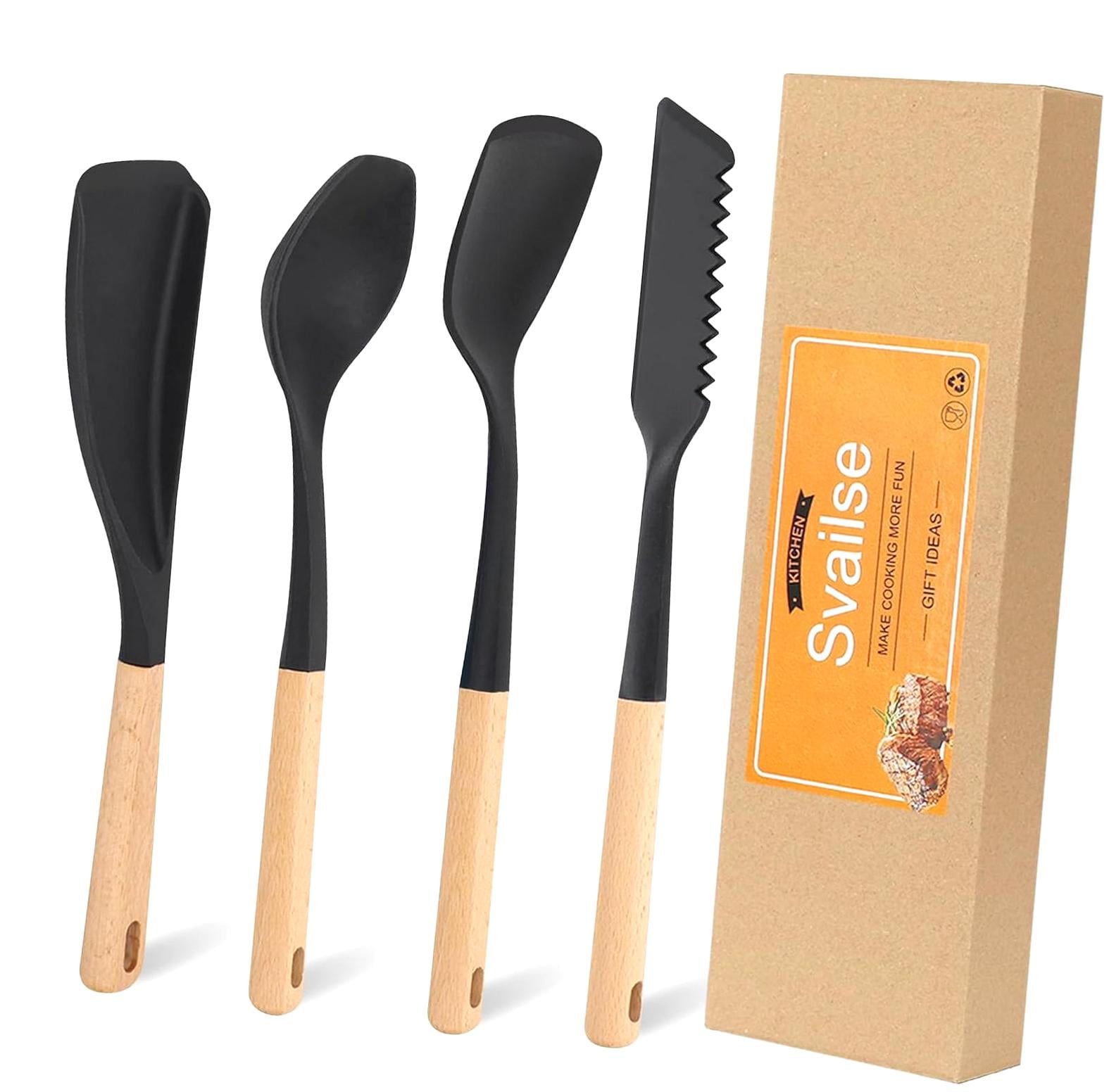 hgudesign 4-Piece Spatula Set, Nonstick Cookware Spoons with Wooden ...