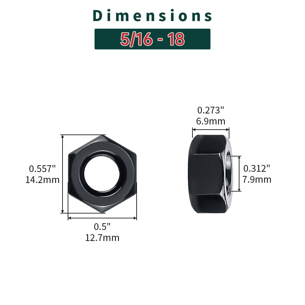 hgudesign 5/16-18 Hexagonal Fasteners (25 units), 304 Stainless Steel ...